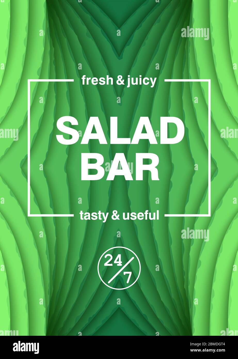 Salad bar. 3D abstract background. Creative paper cut style poster ...