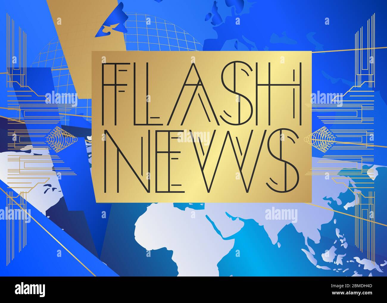 Art Deco Flash News text. Decorative greeting card, sign with vintage ...