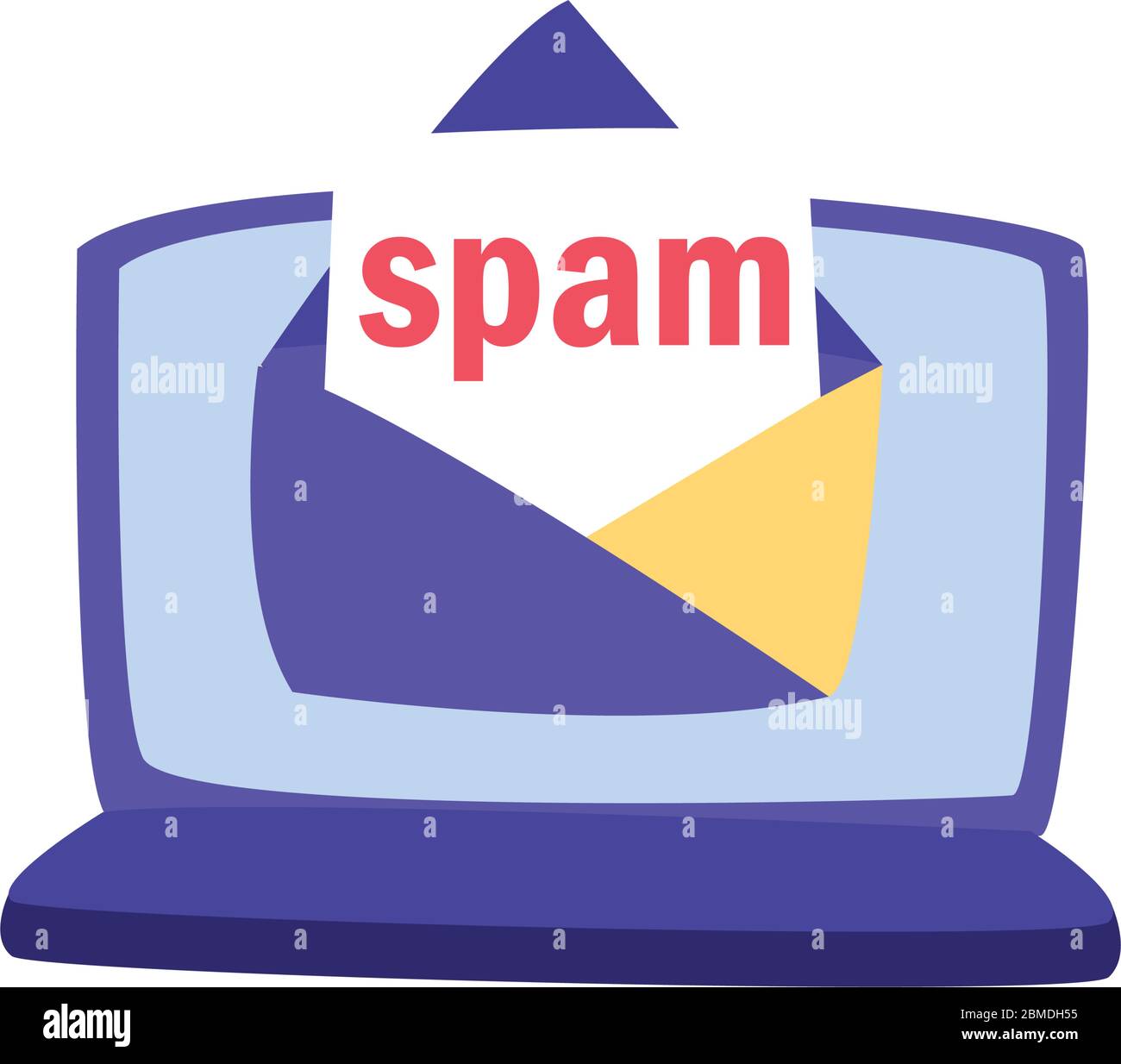 Laptop with spam envelope flat style icon design of Hack information ...