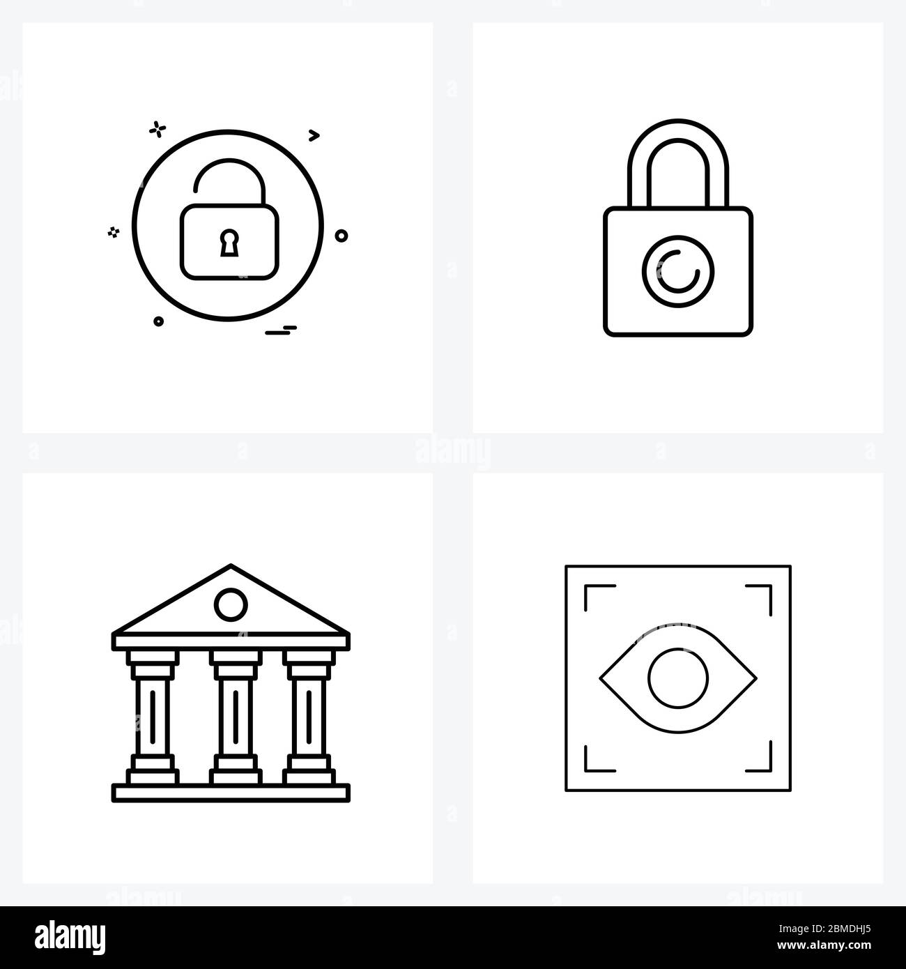 Line Icon Set of 4 Modern Symbols of unlock, currency, button, padlock ...