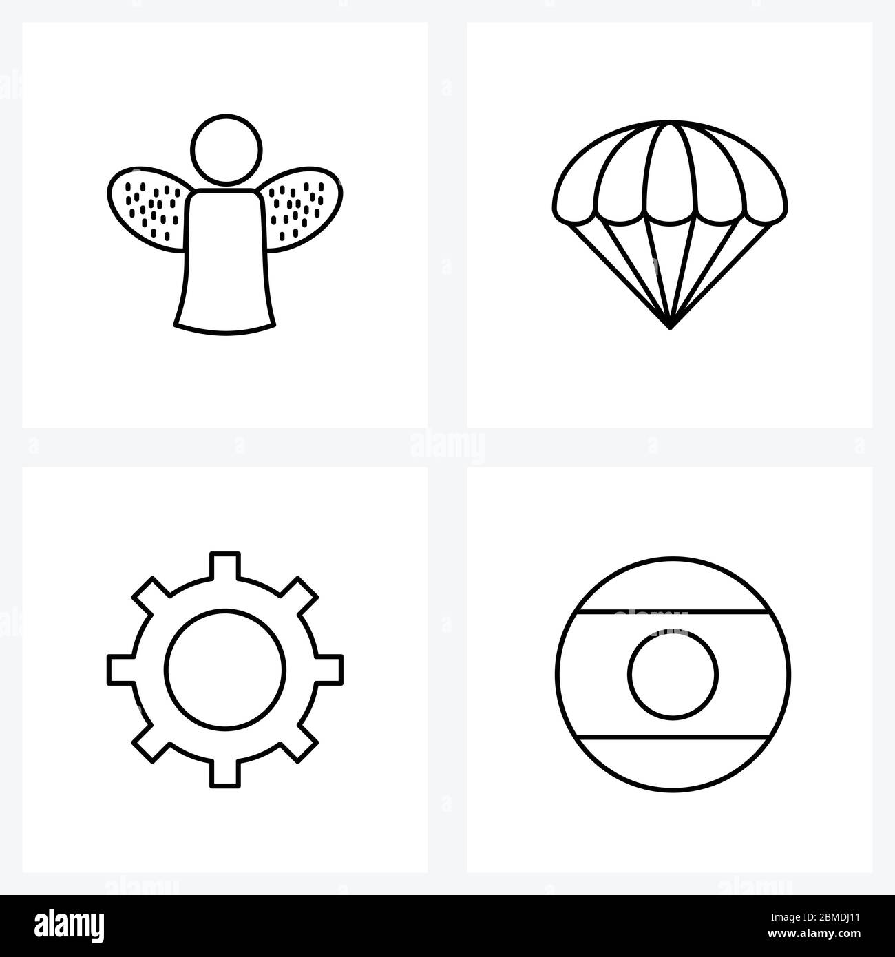 Set of 4 Simple Line Icons for Web and Print such as fairy; setting; lady; jump; setting gear ...