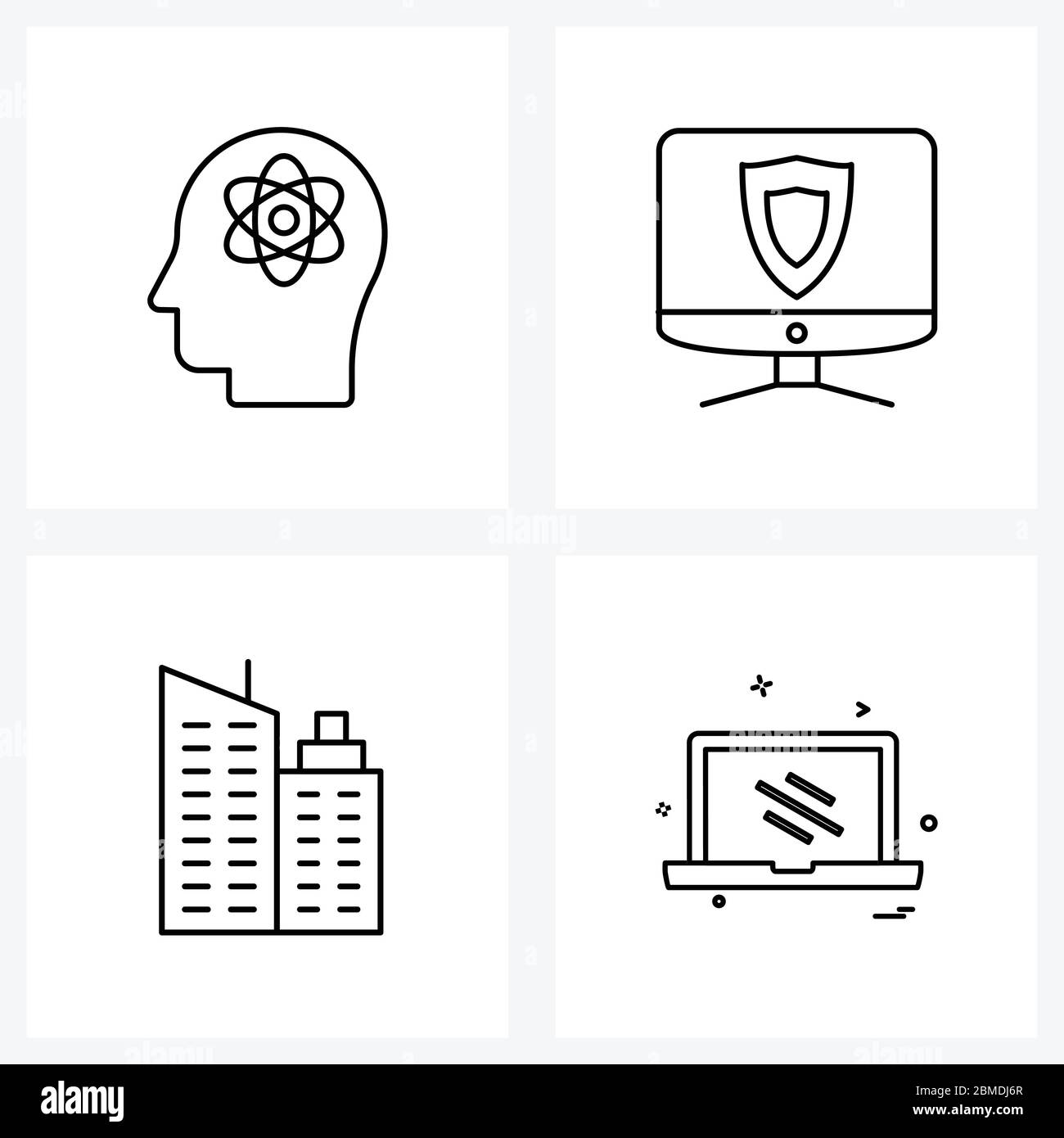 Line Icon Set of 4 Modern Symbols of nuclear; real; science; protection ...