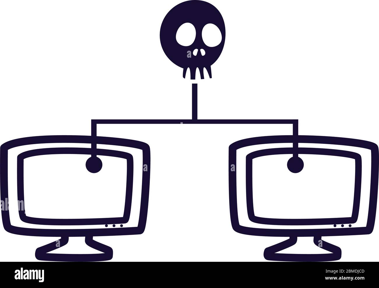 skull and computers line style icon design of Hack information and ...