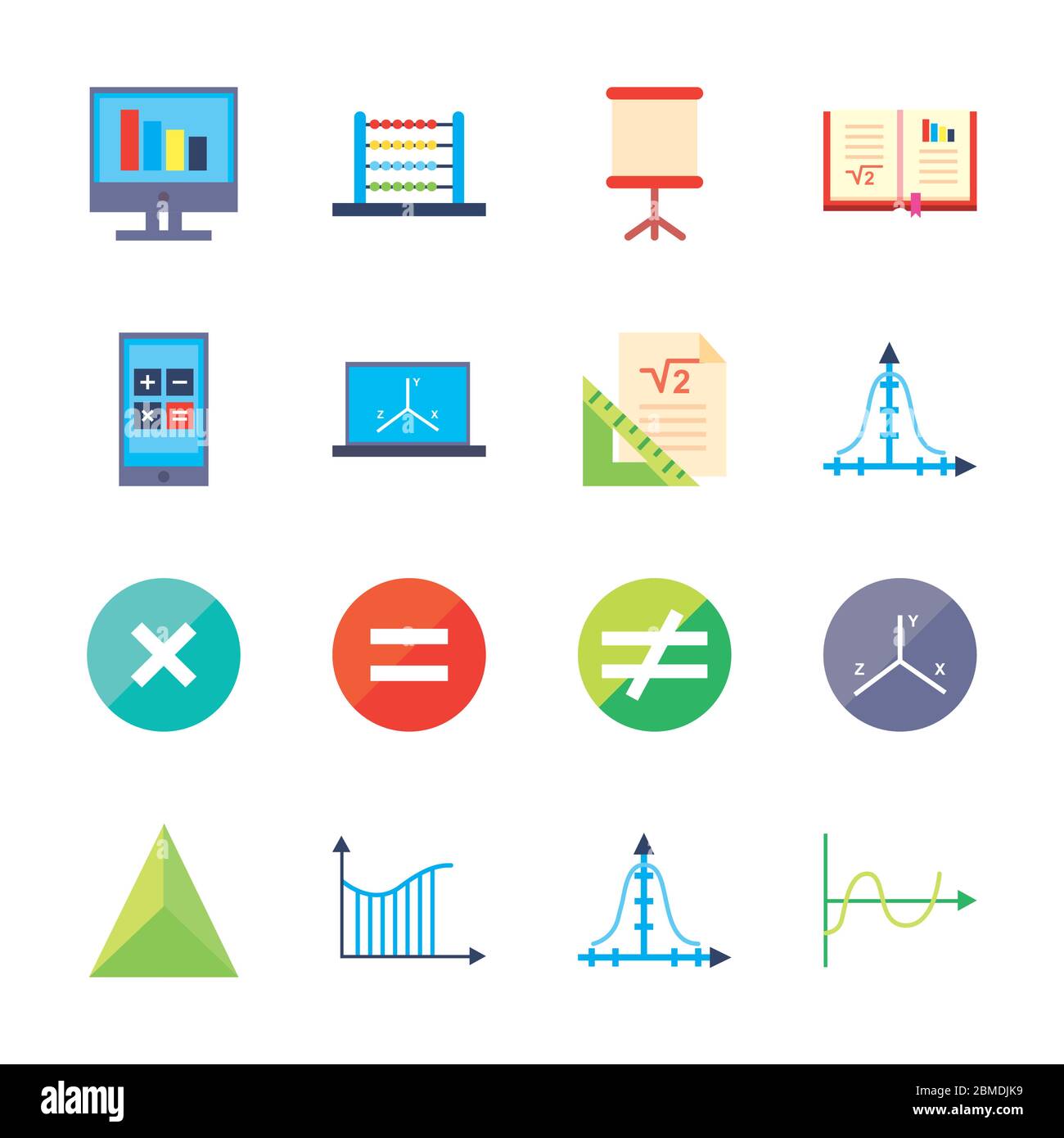 flat style icon set design, Math finance and education theme Vector ...