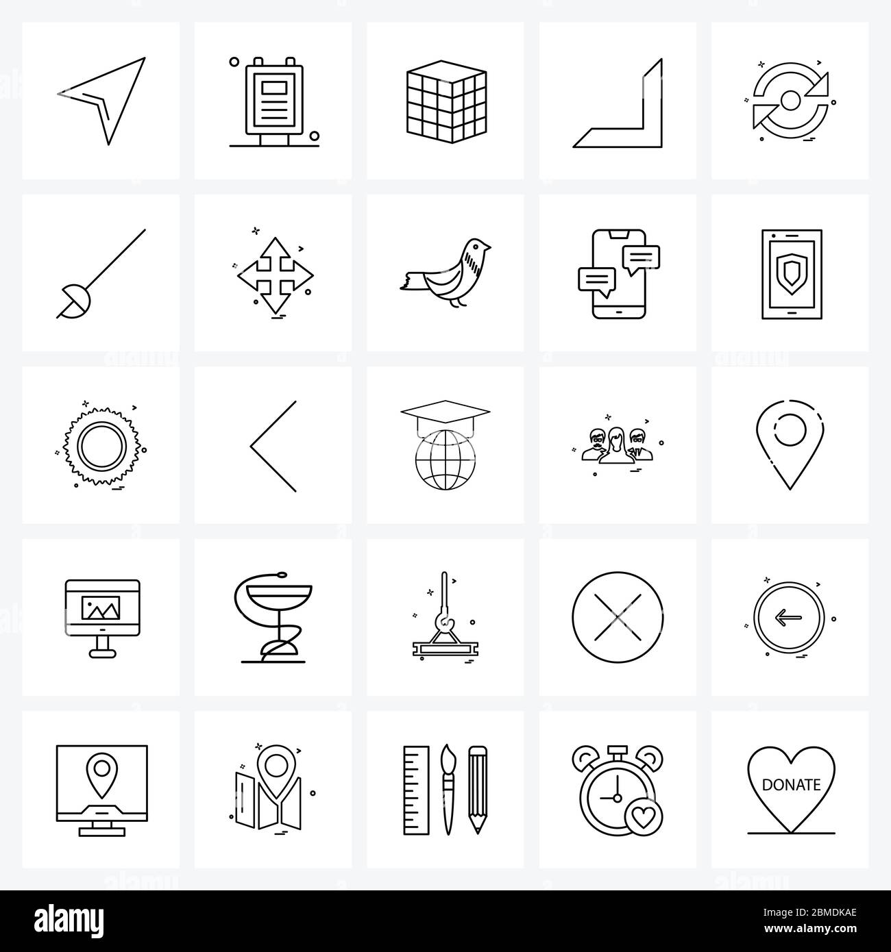 Set of 25 UI Icons and symbols for reset, arrow, cube, bottom, multi ...