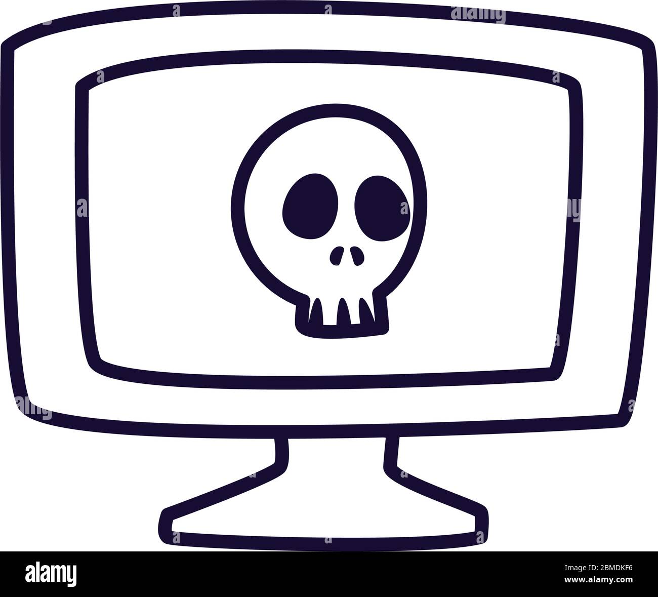 Computer with skull line style icon design of Hack information and ...