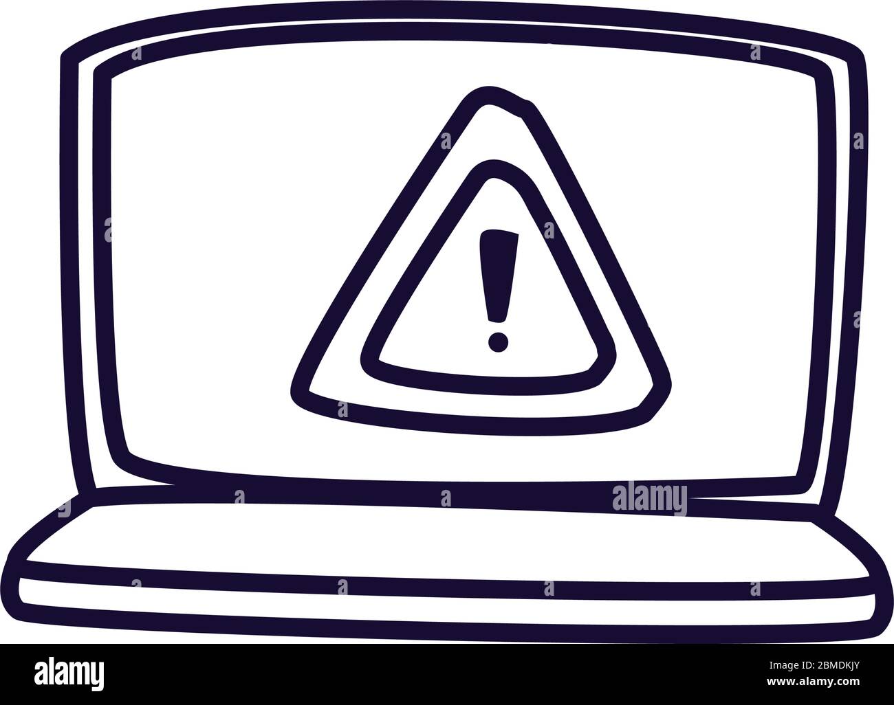 laptop and alarm triangle banner line style icon design of Hack ...