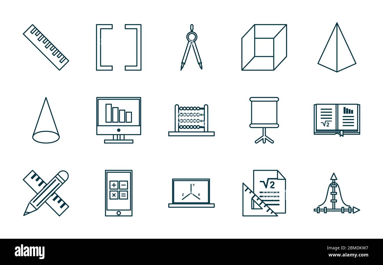 line style icon set design, Math finance and education theme Vector ...
