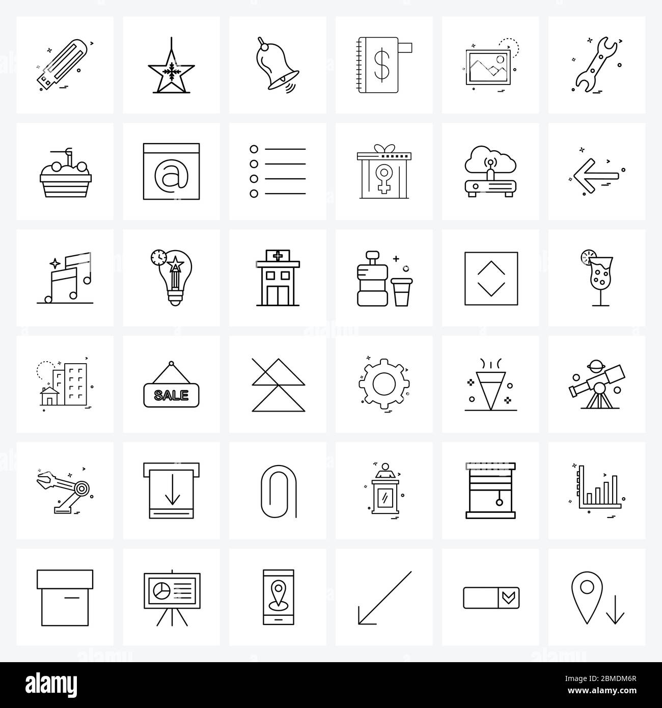 Universal Symbols of 36 Modern Line Icons of png, notepad, xmas, money ...