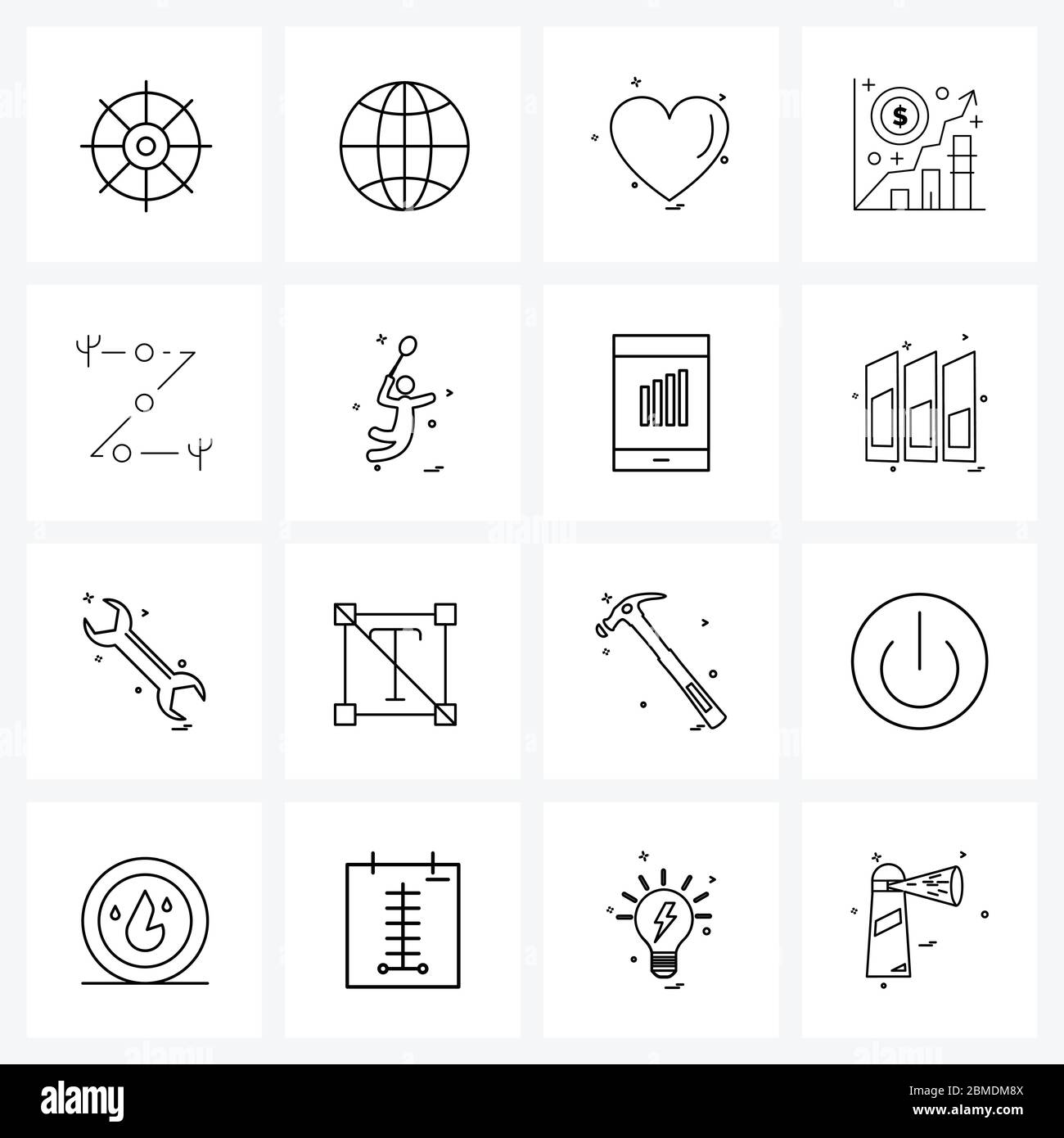 Stock Vector Icon Set of 16 Line Symbols for distance, cowboy, romantic ...