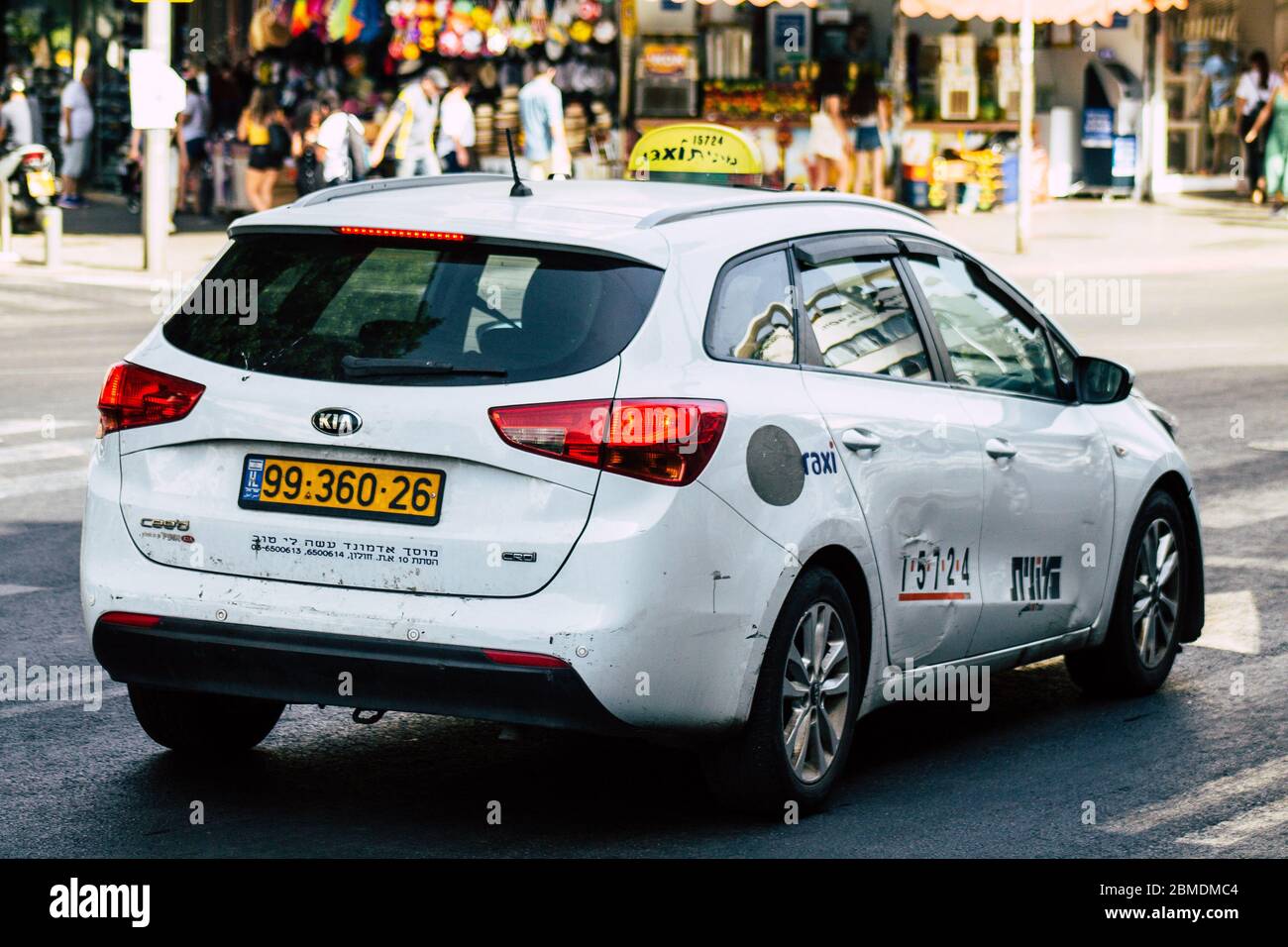 Tel Aviv Israel July 16, 2019 View of traditional Israeli taxi rolling ...