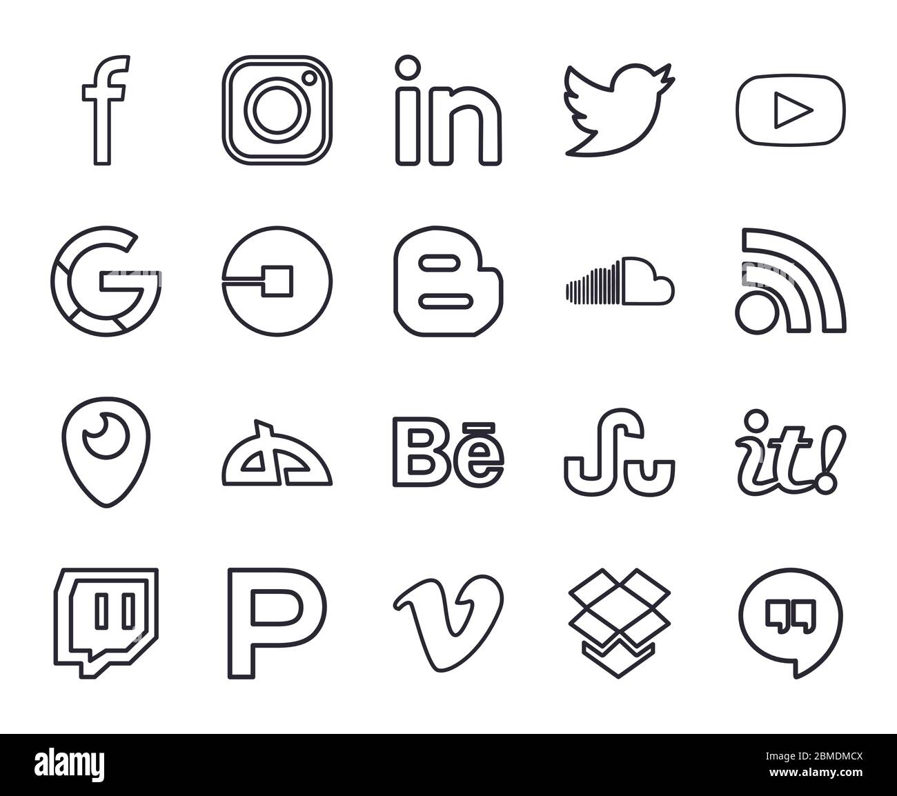 line style icon set design, Social media apps multimedia communication ...