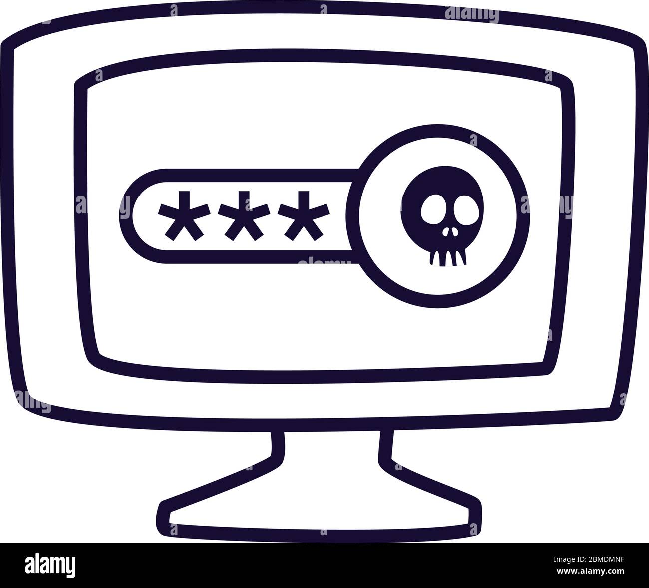 Computer with skull line style icon design of Hack information and ...
