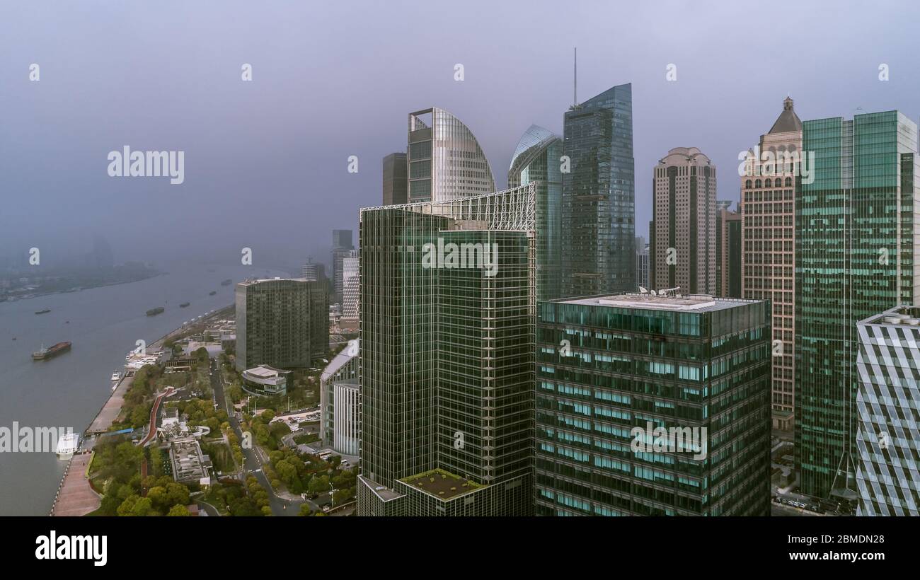 aerial view of Shanghai Landmark Building in fog Stock Photo - Alamy