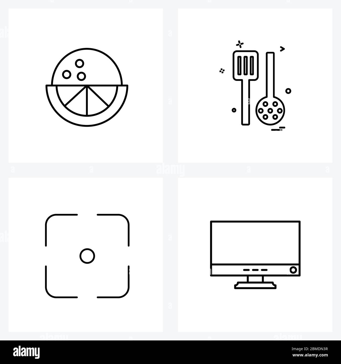 Line Icon Set of 4 Modern Symbols of fruit; frame; spoon; food item ...