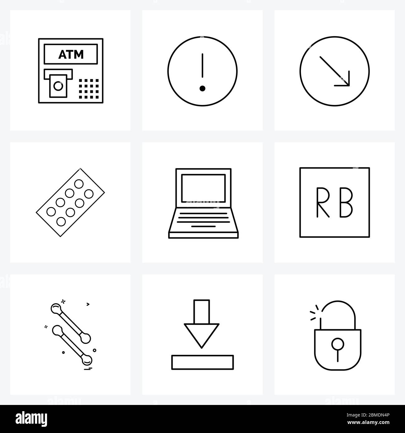Set of 9 UI Icons and symbols for technology, laptop, circle, pill ...