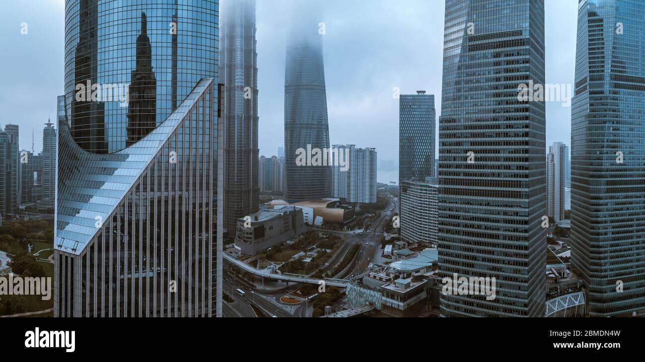 aerial view of Shanghai Landmark Building in fog Stock Photo - Alamy