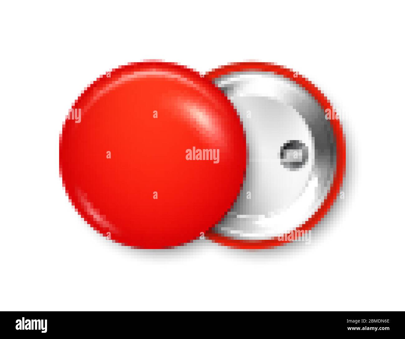 Realistic red blank badge. 3D glossy round button. Pin badge mockup ...