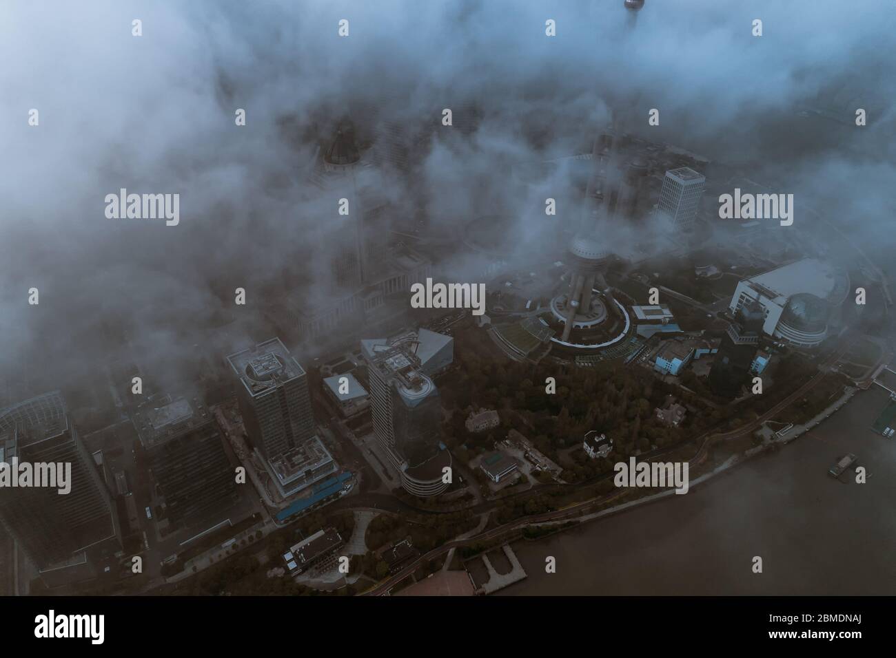 aerial view of Shanghai Landmark Building in fog Stock Photo - Alamy