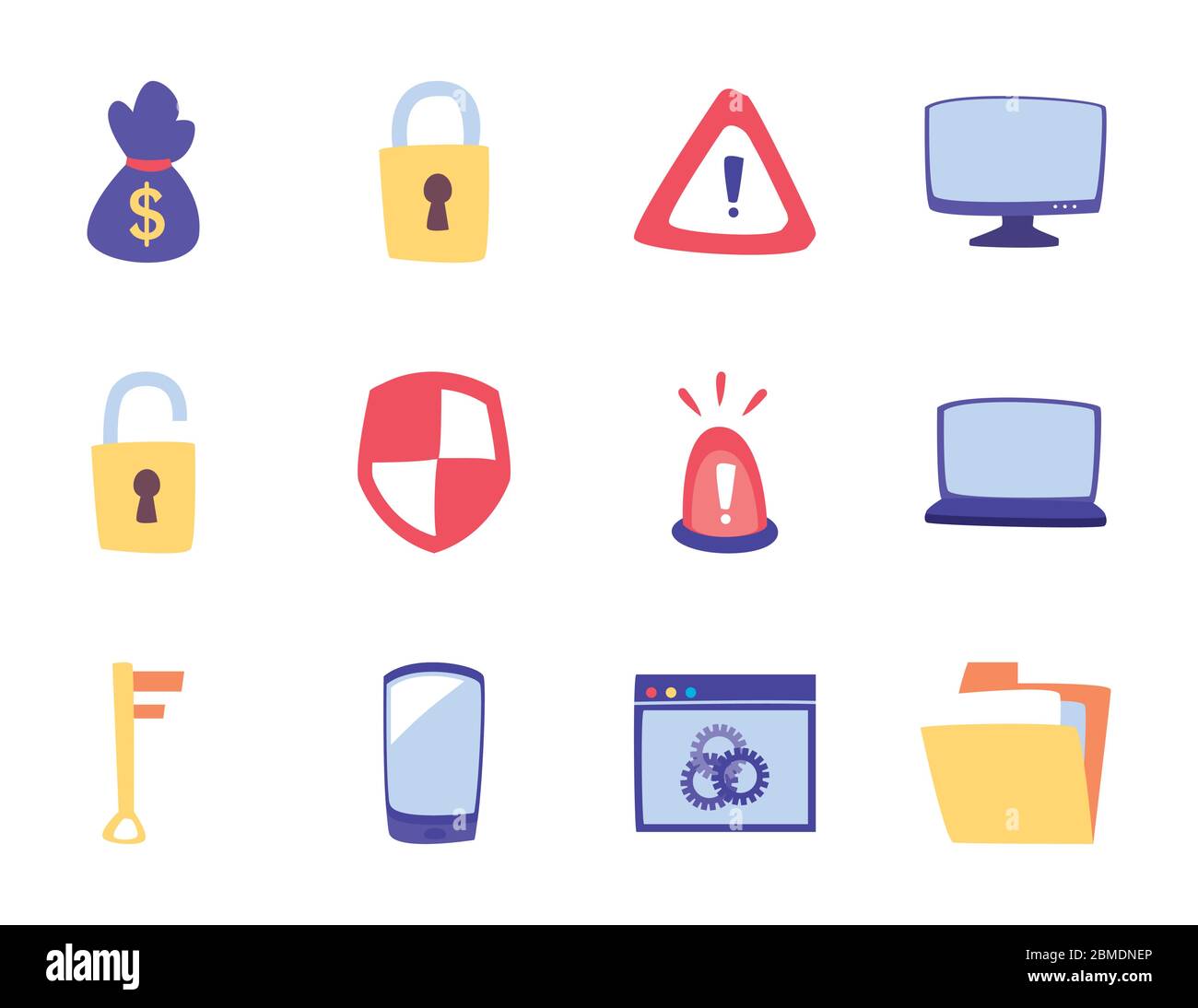 flat style icon set design of Hack information and security system ...