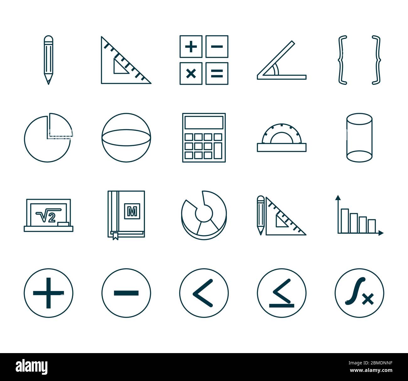 line style icon set design, Math finance and education theme Vector ...
