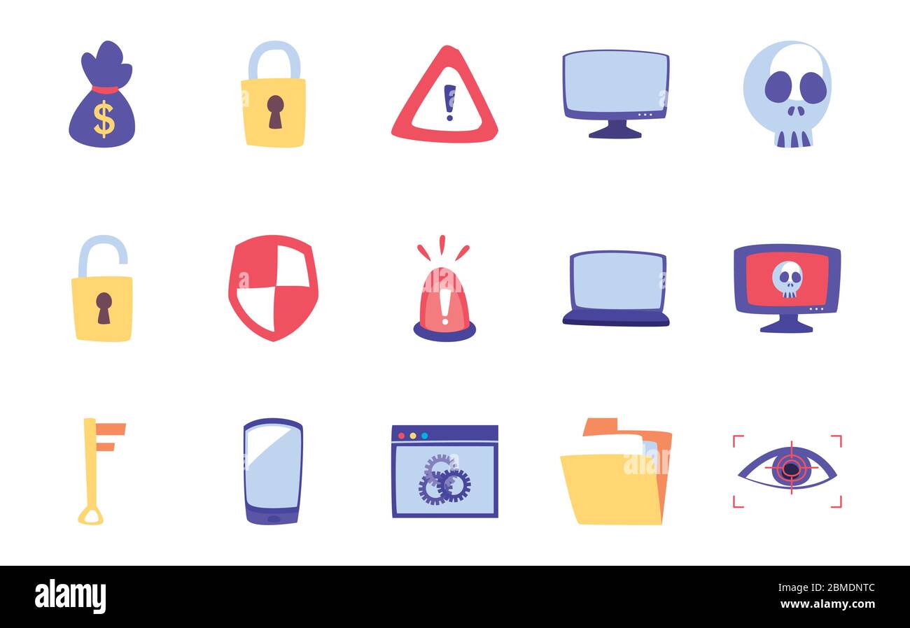 flat style icon set design of Hack information and security system ...