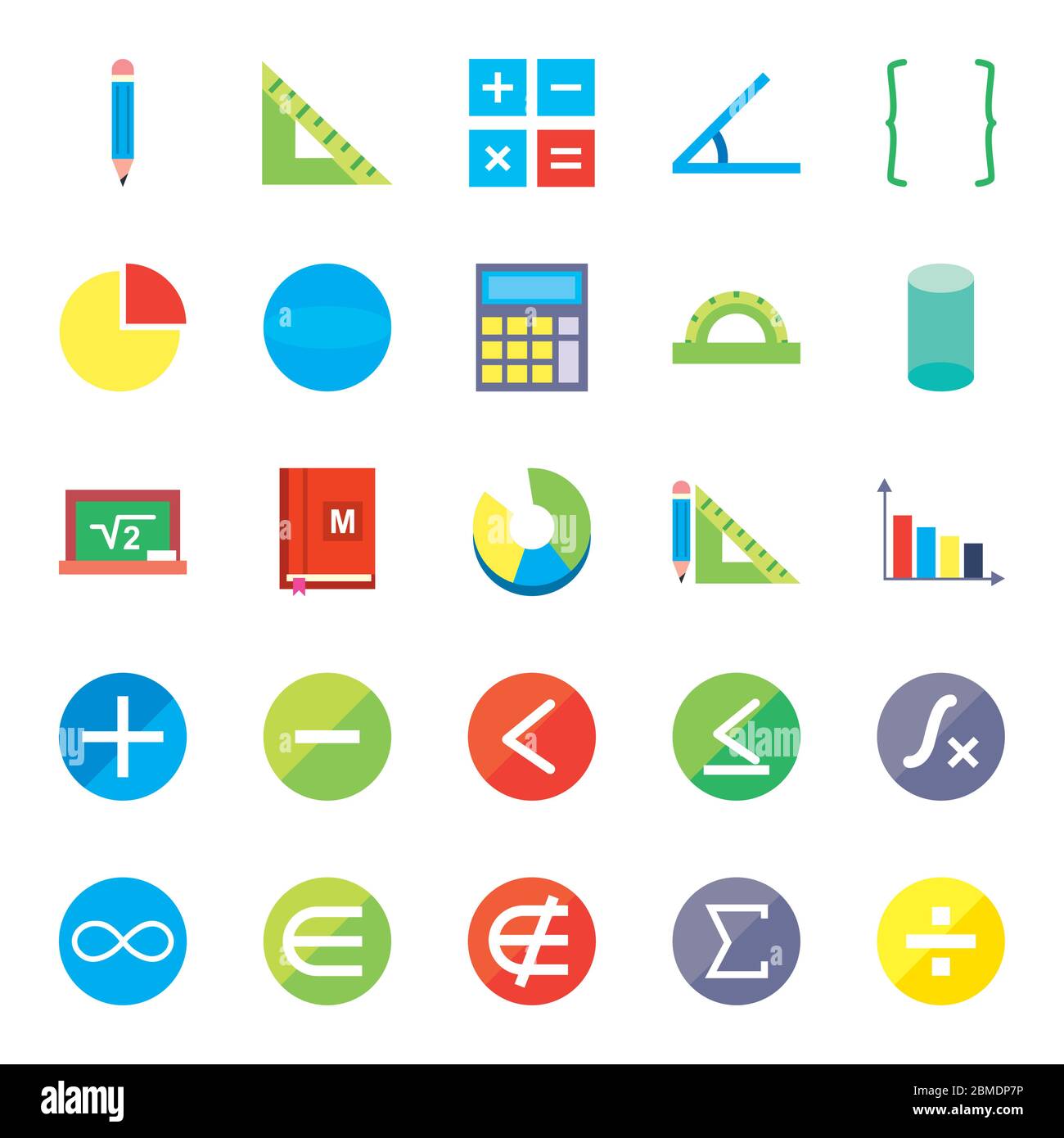 flat style icon set design, Math finance and education theme Vector ...