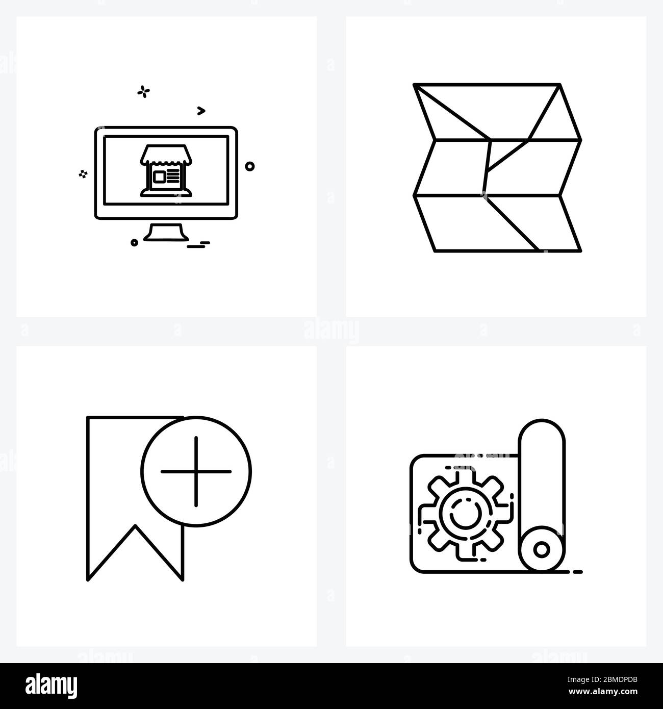 Set of 4 Universal Line Icons of monitor; favorite; home; navigation ...