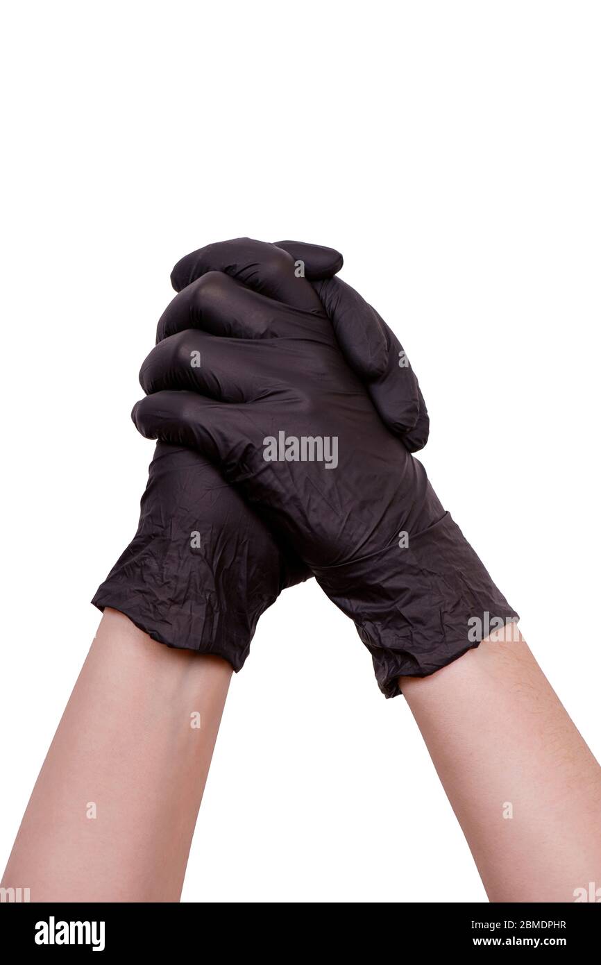 Hands in black medical gloves isolated on a white background Stock ...