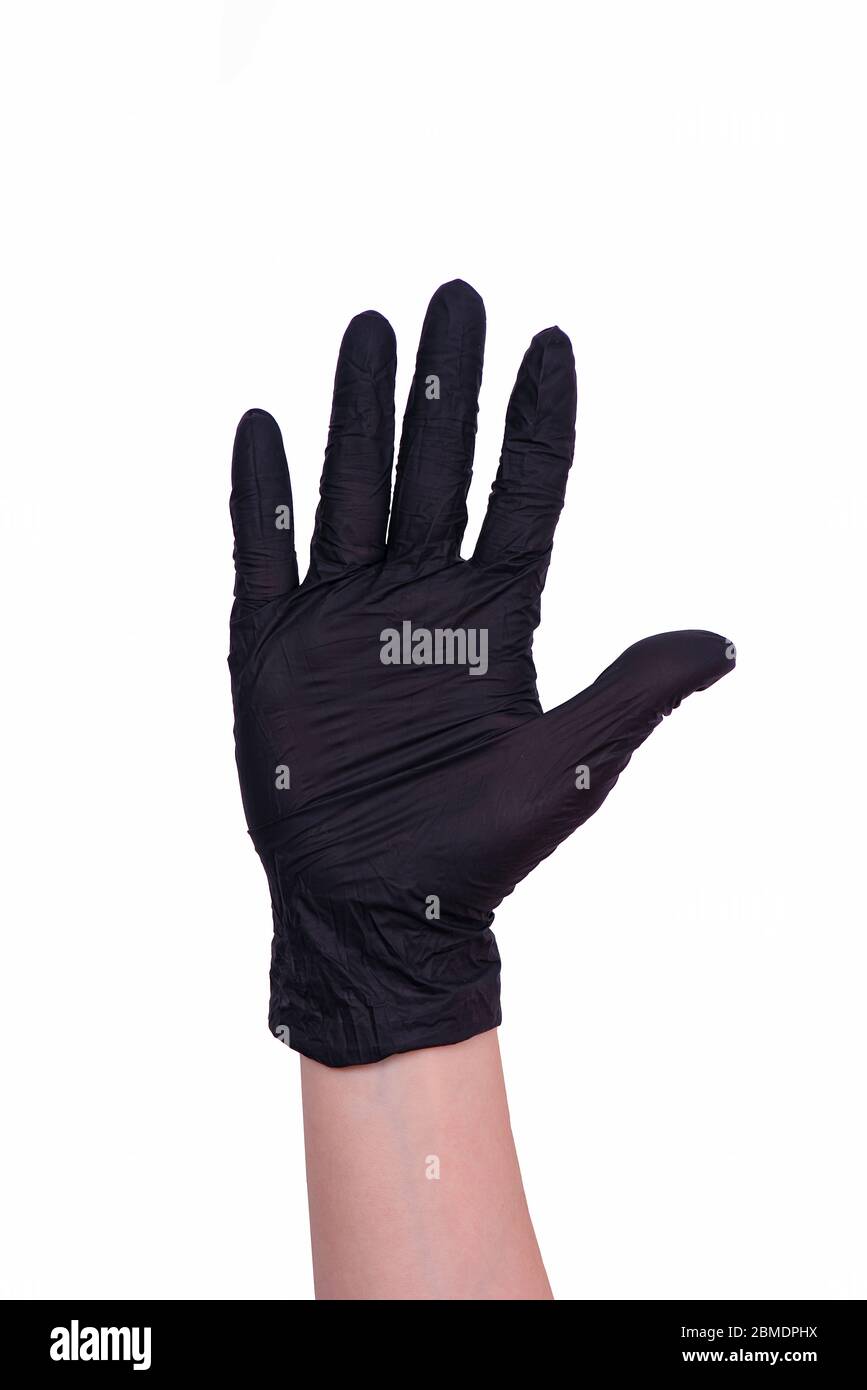Hands in black medical gloves isolated on a white background Stock ...