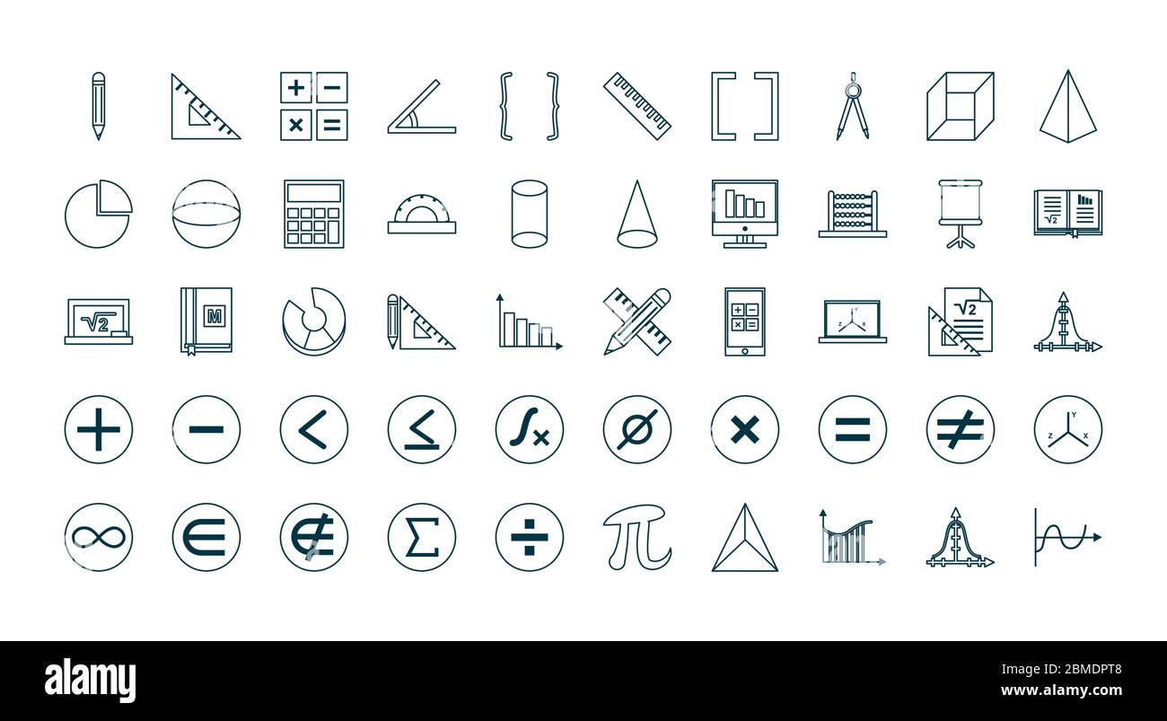 line style icon set design, Math finance and education theme Vector ...