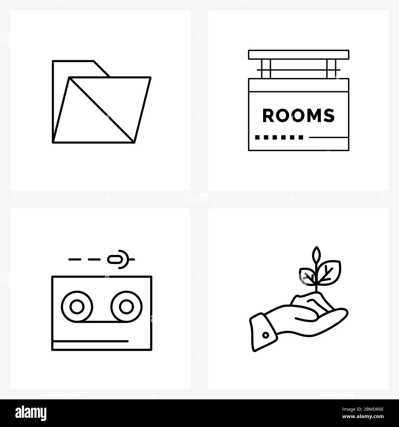 Set of 4 Universal Line Icons of archive; service; folder; sign; record ...
