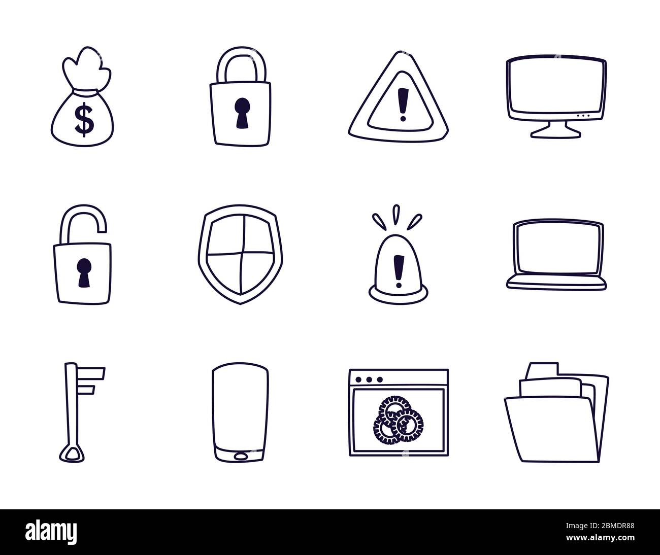 line style icon set design of Hack information and security system ...