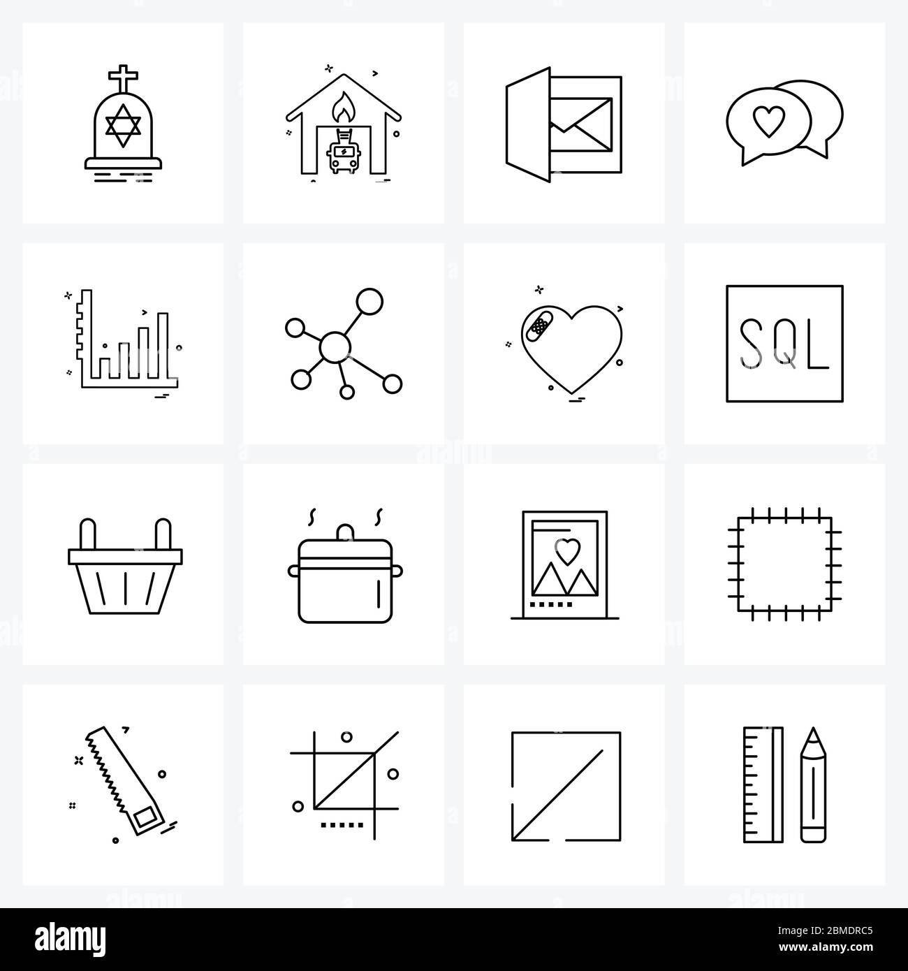 Set of 16 Line Icon Signs and Symbols of graph, heart, brand, love ...