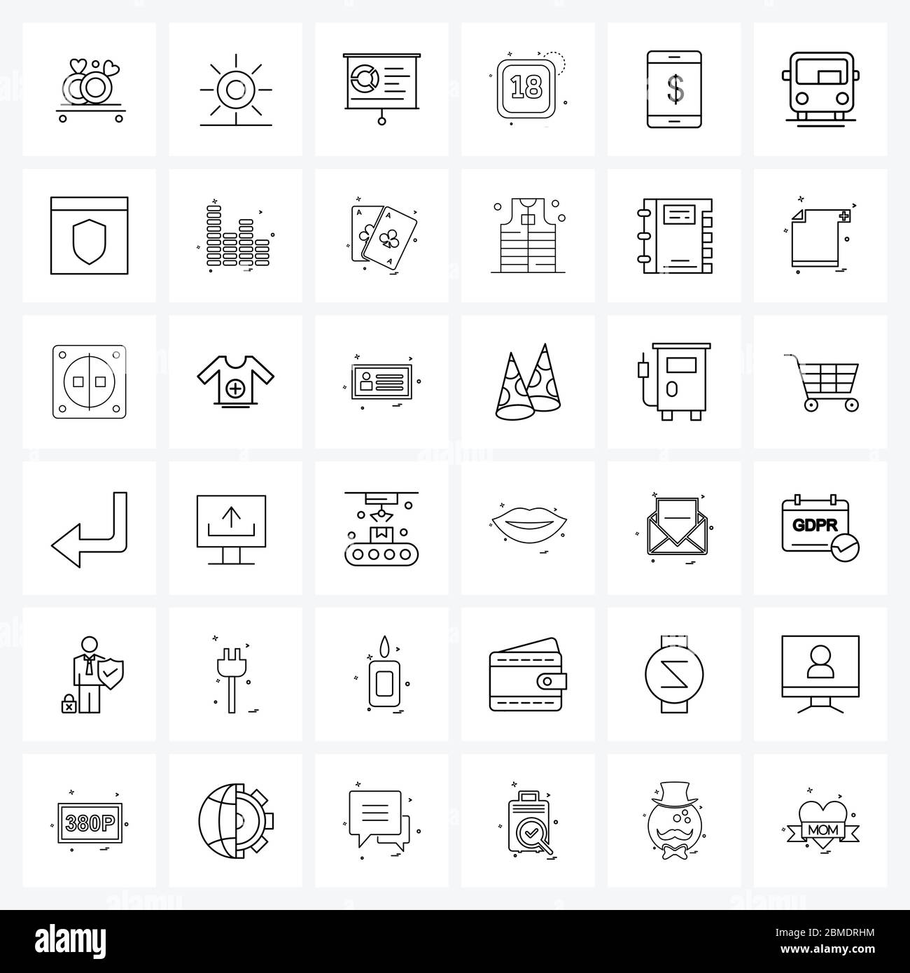 UI Set of 36 Basic Line Icons of money, event, presentation, day, date ...