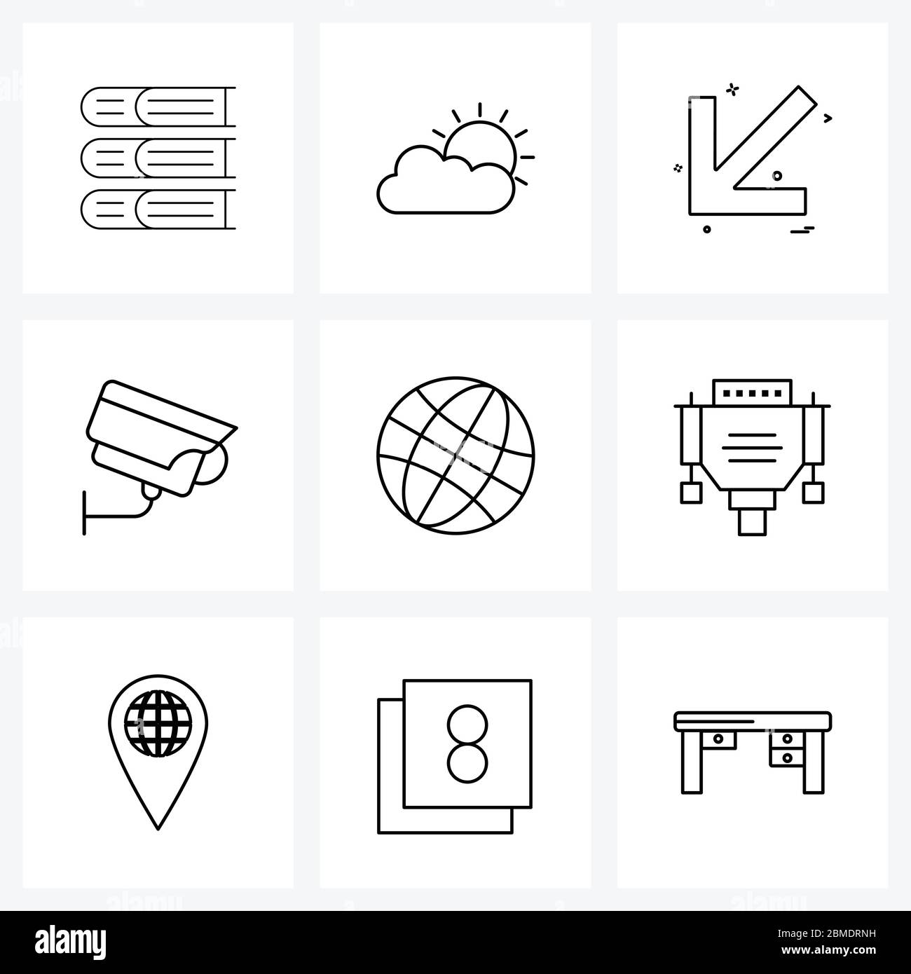 Modern Style Set of 9 line Pictograph Grid based internet, video, arrow ...