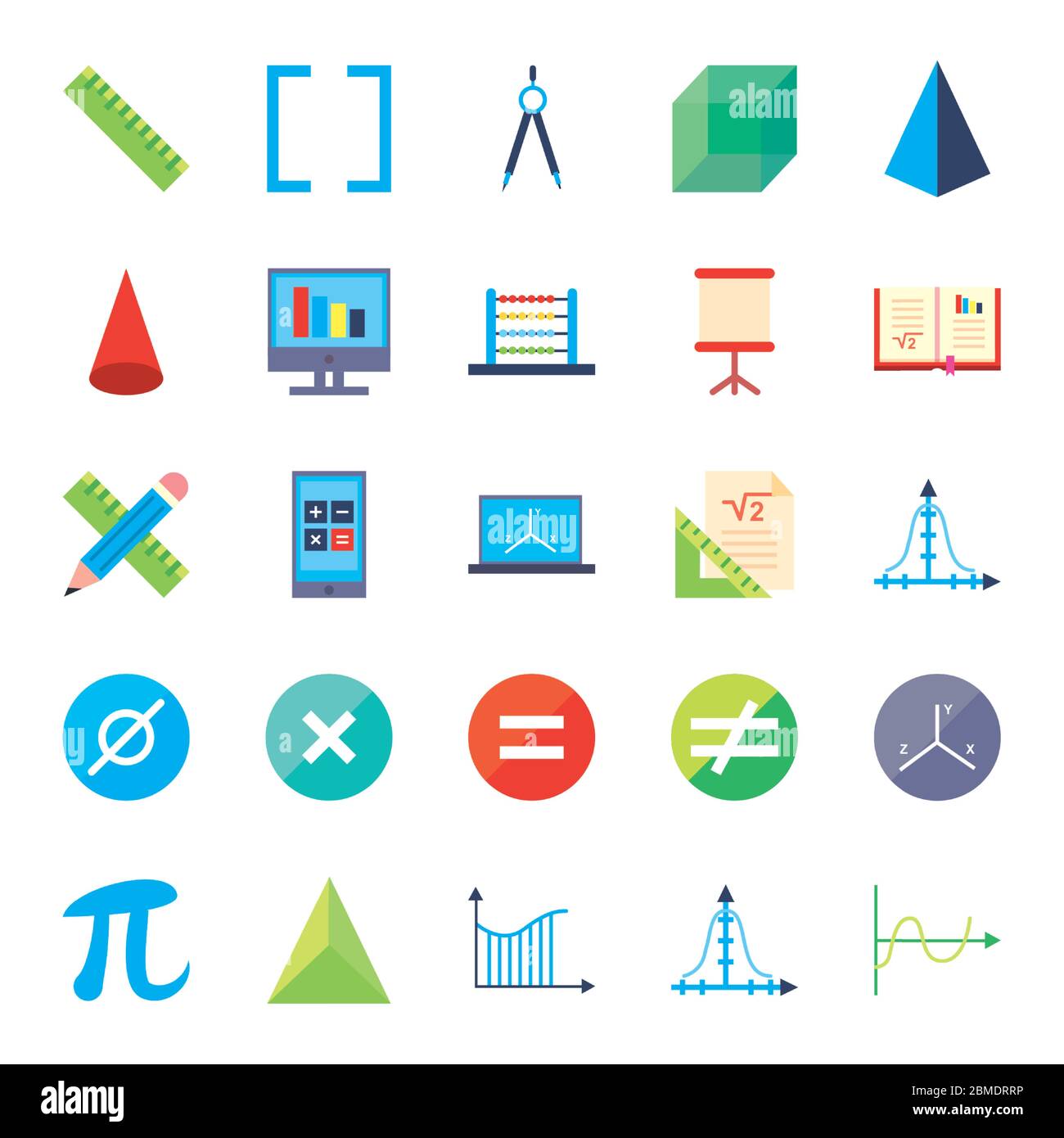 flat style icon set design, Math finance and education theme Vector ...