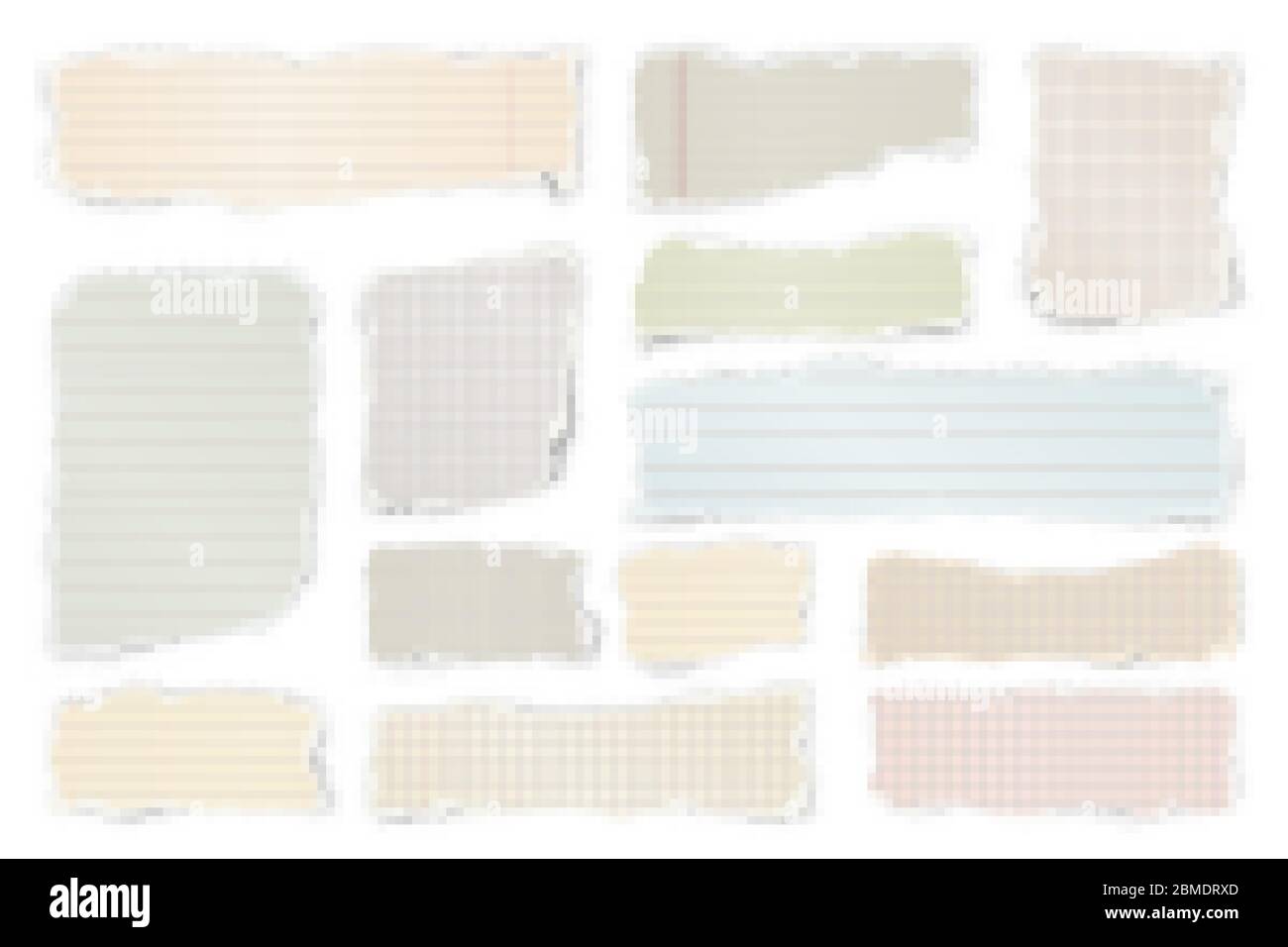 Ripped colored paper strips. Realistic crumpled paper scraps with torn ...