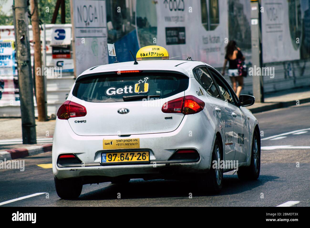 Tel Aviv Israel July 30, 2019 View of traditional Israeli taxi rolling ...