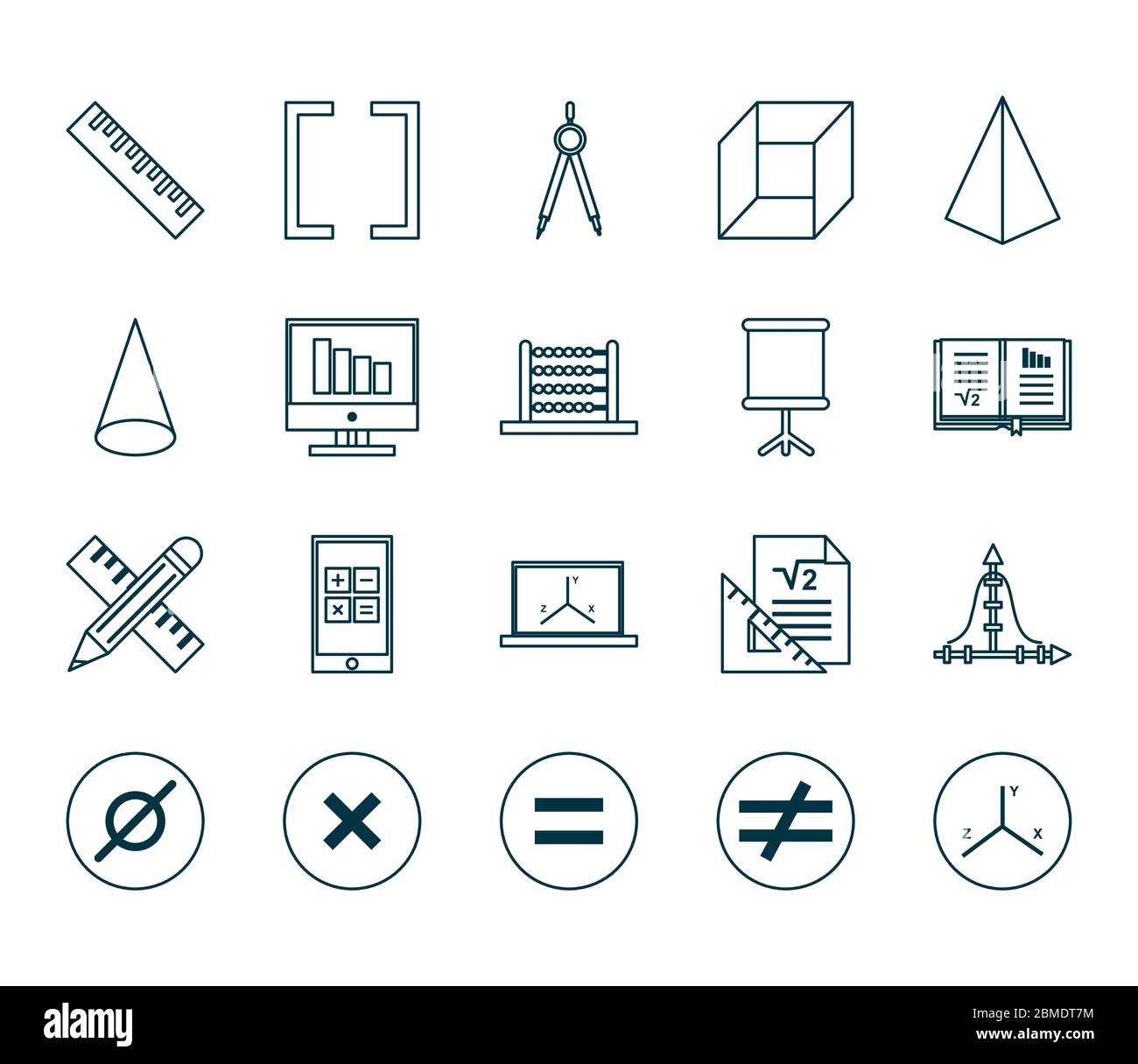 line style icon set design, Math finance and education theme Vector ...