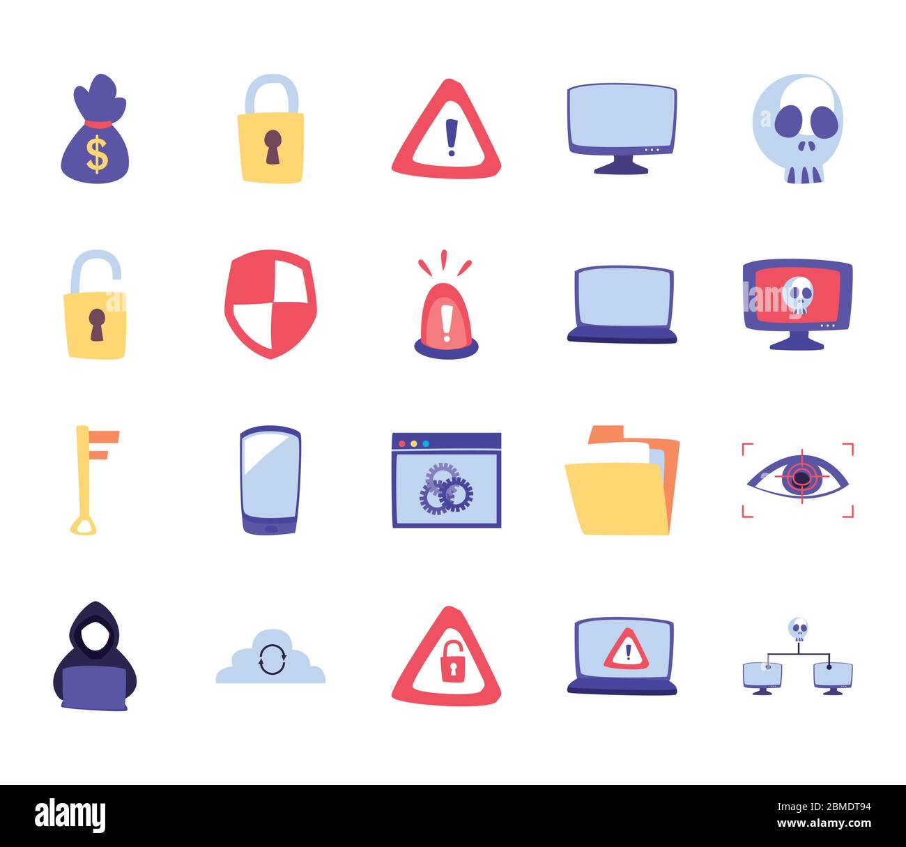 flat style icon set design of Hack information and security system ...