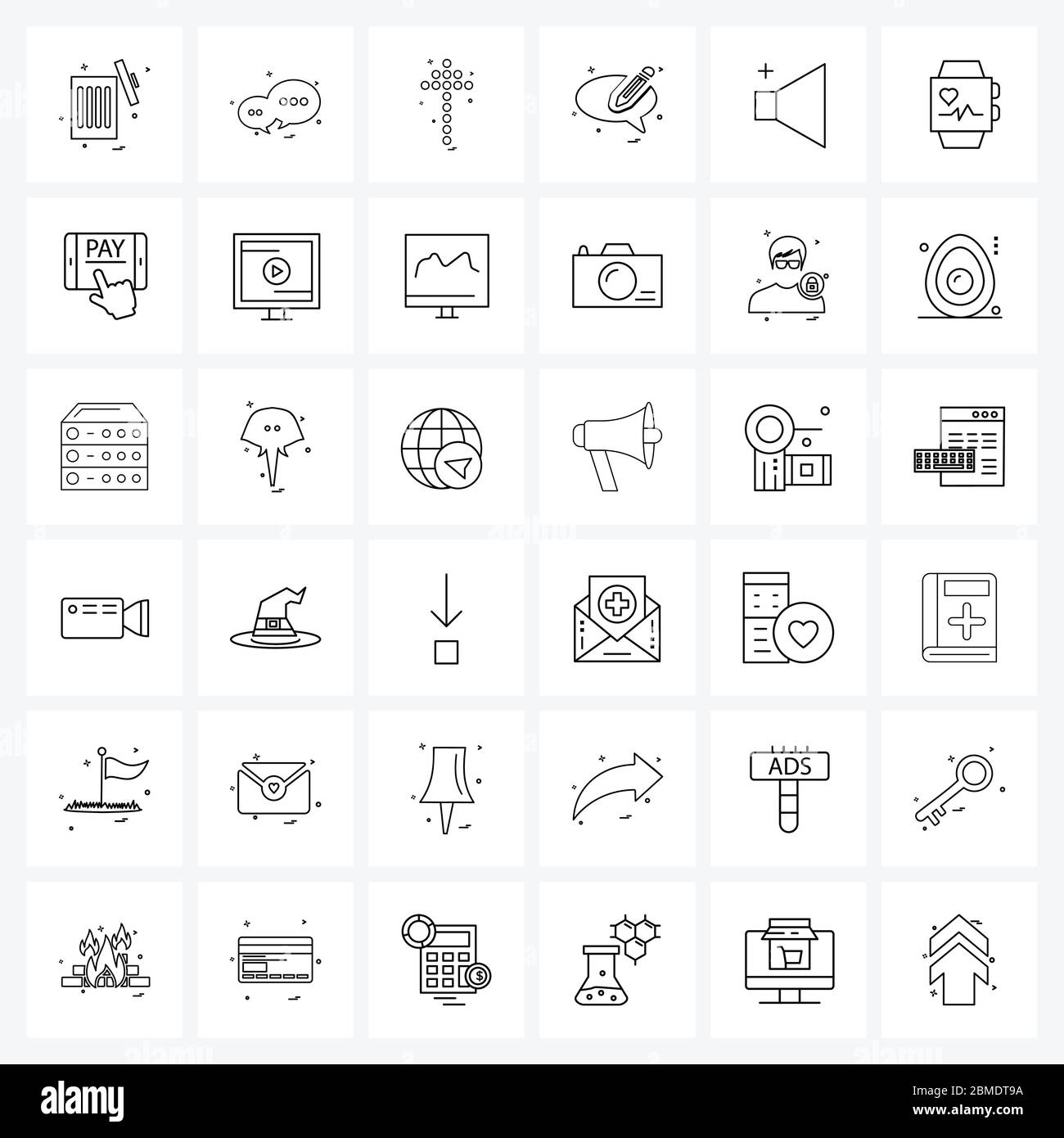 36 Universal Line Icon Pixel Perfect Symbols of sound, sms, arrow, chat ...