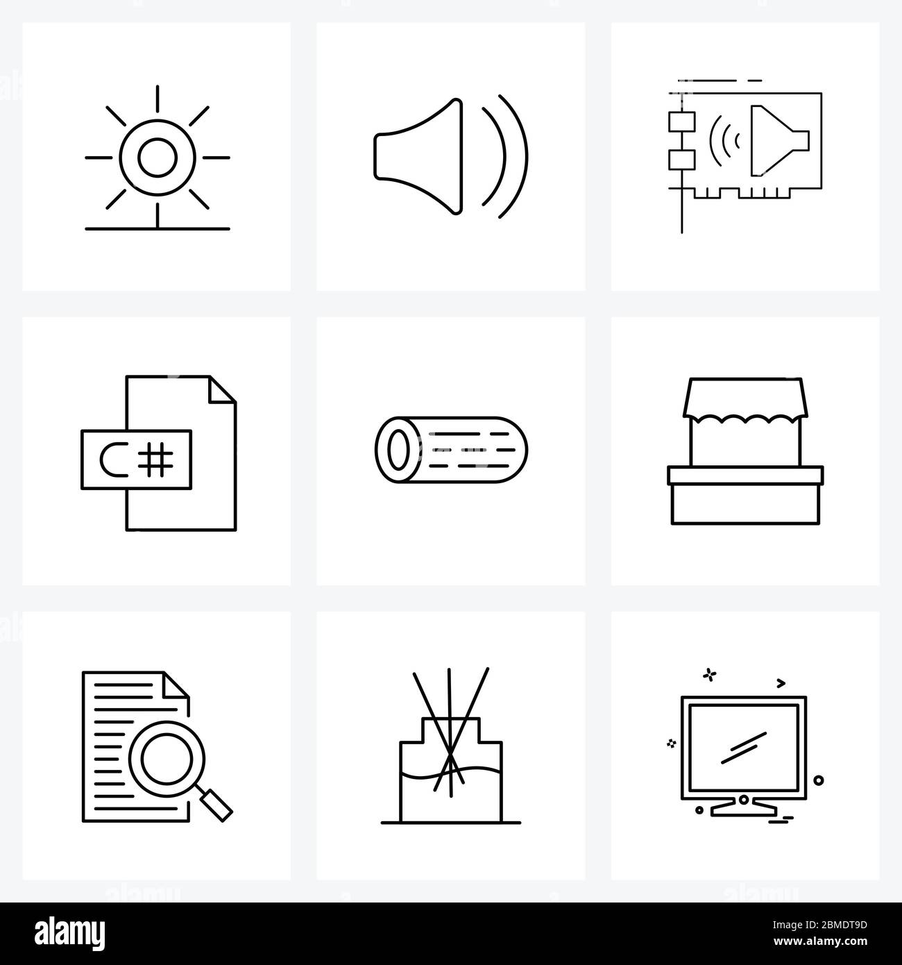 Simple Set of 9 Line Icons such as log, program, hardware, file, sharp ...