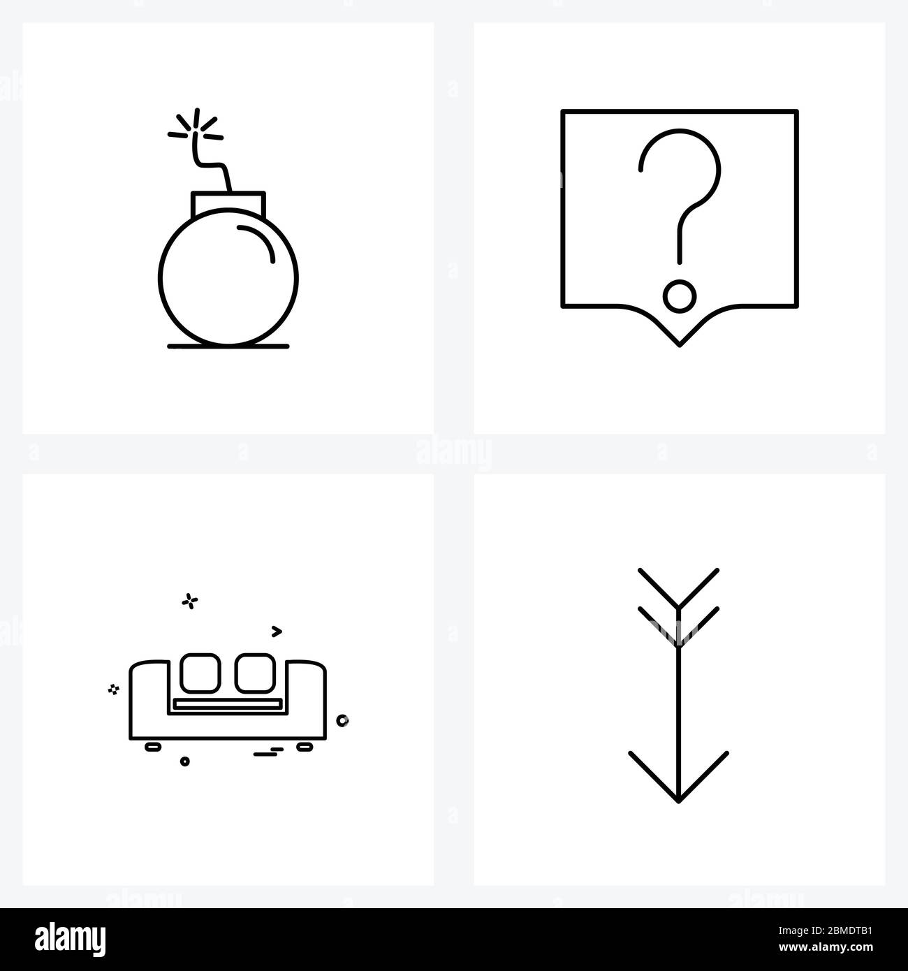 Set of 4 Universal Line Icons of bomb, question, egg, faq, sofa Vector ...