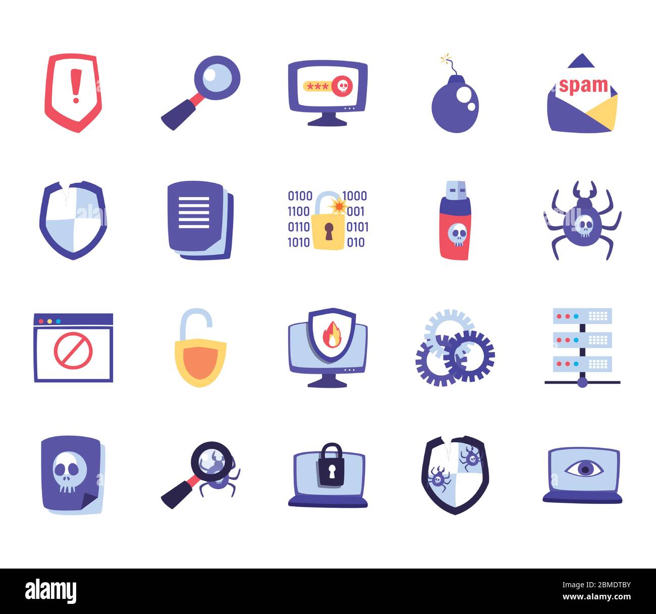 flat style icon set design of Hack information and security system ...