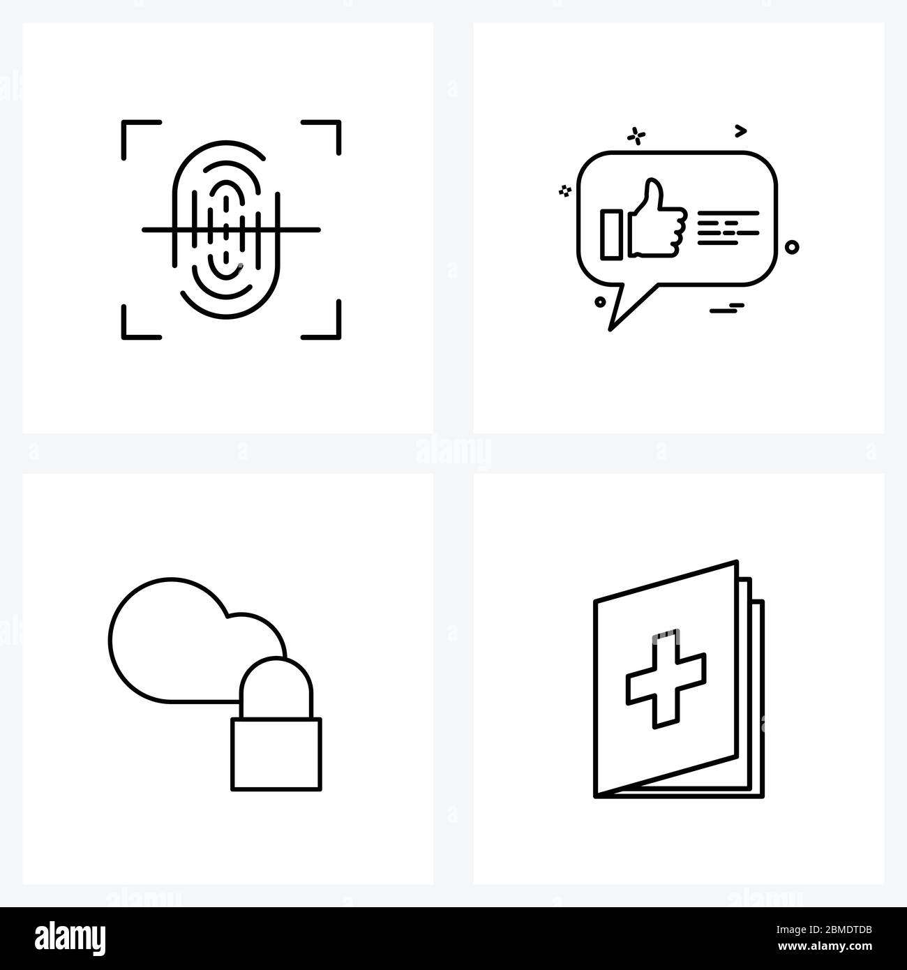Stock Vector Icon Set of 4 Line Symbols for biometric, storage, sms ...