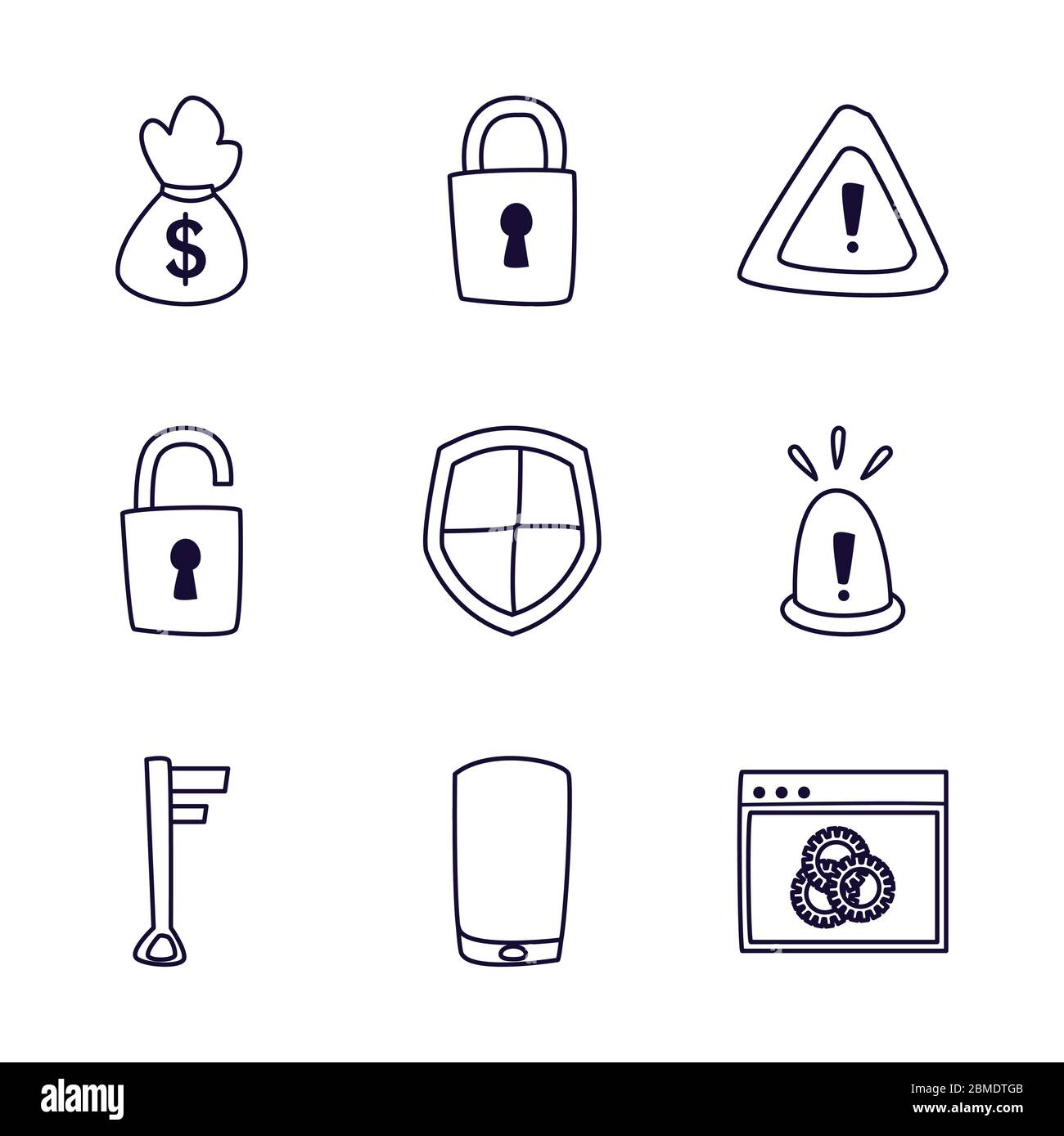 line style icon set design of Hack information and security system ...