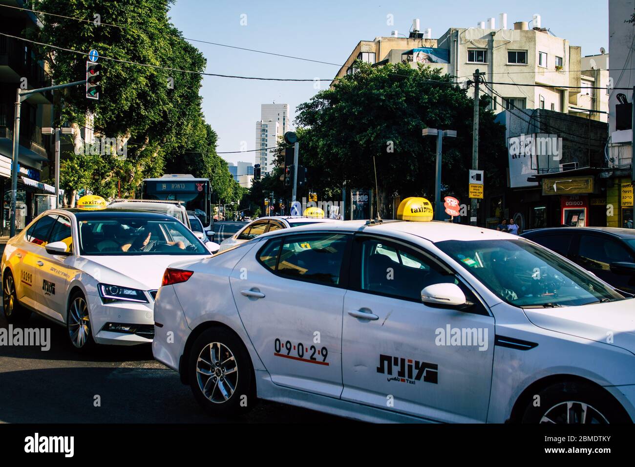 Tel Aviv Israel September 19, 2019 View of traditional Israeli taxi ...