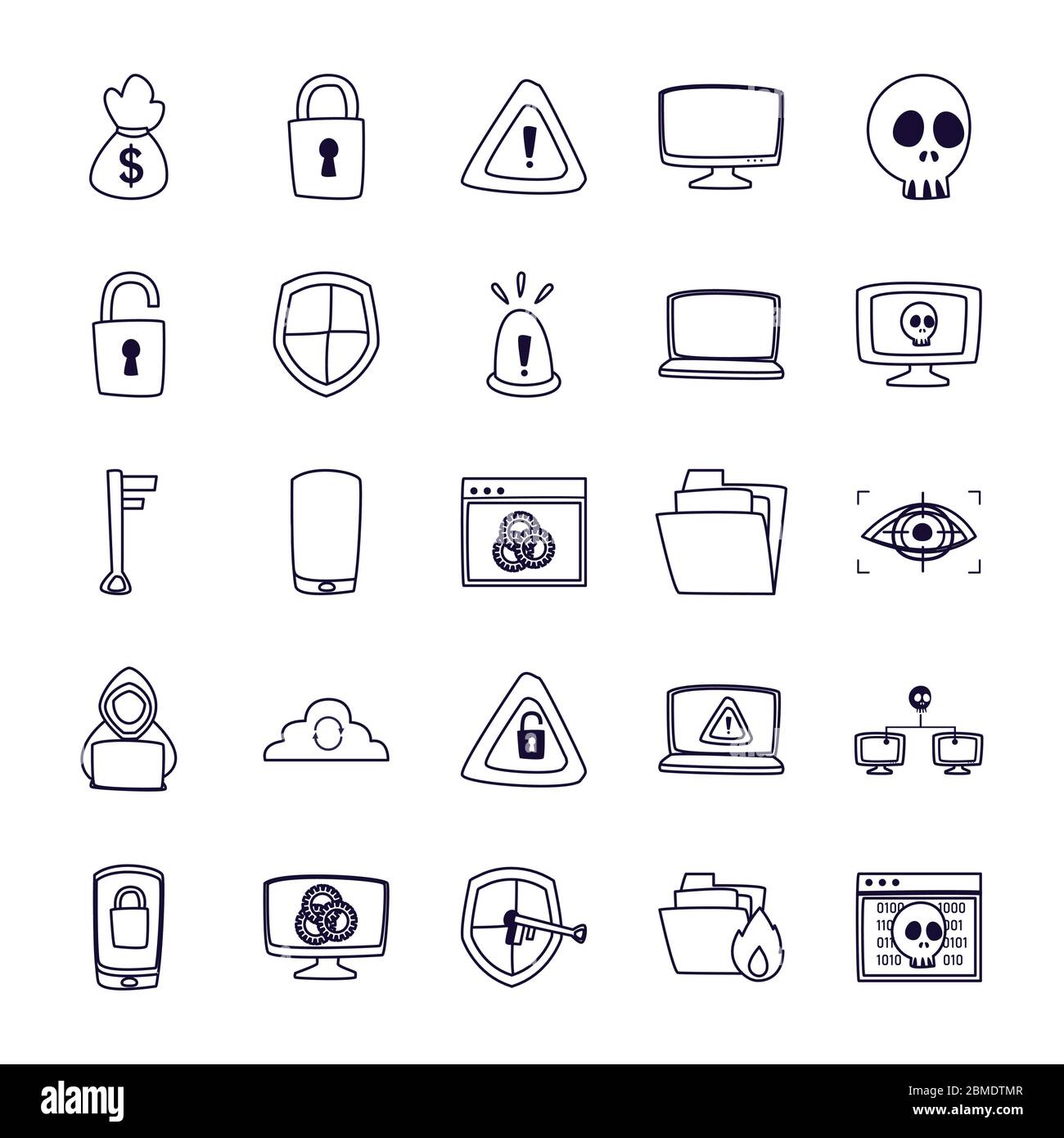 line style icon set design of Hack information and security system ...