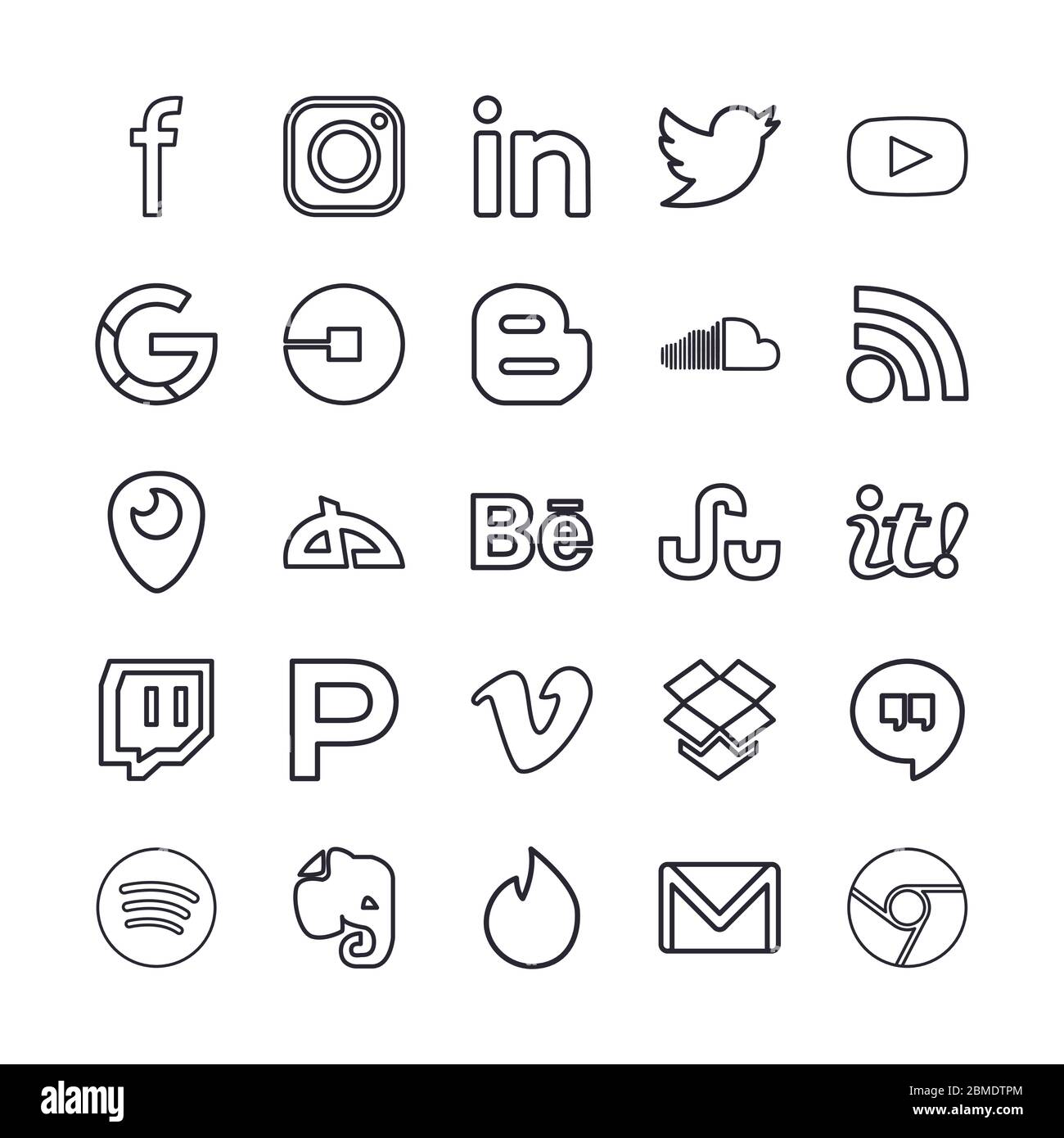 line style icon set design, Social media apps multimedia communication ...